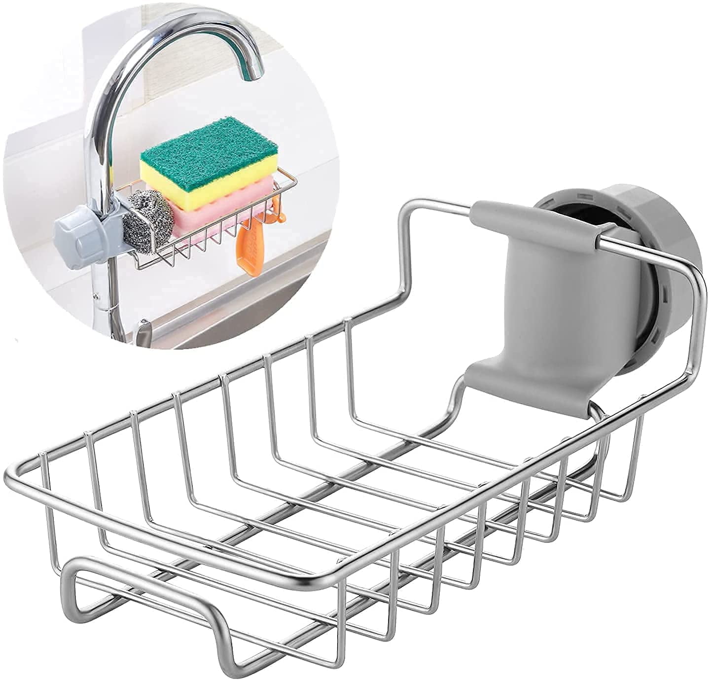 Tyagy Kitchen Sink Faucet Sponge Holder Caddy Organiser Stainless Steel ...