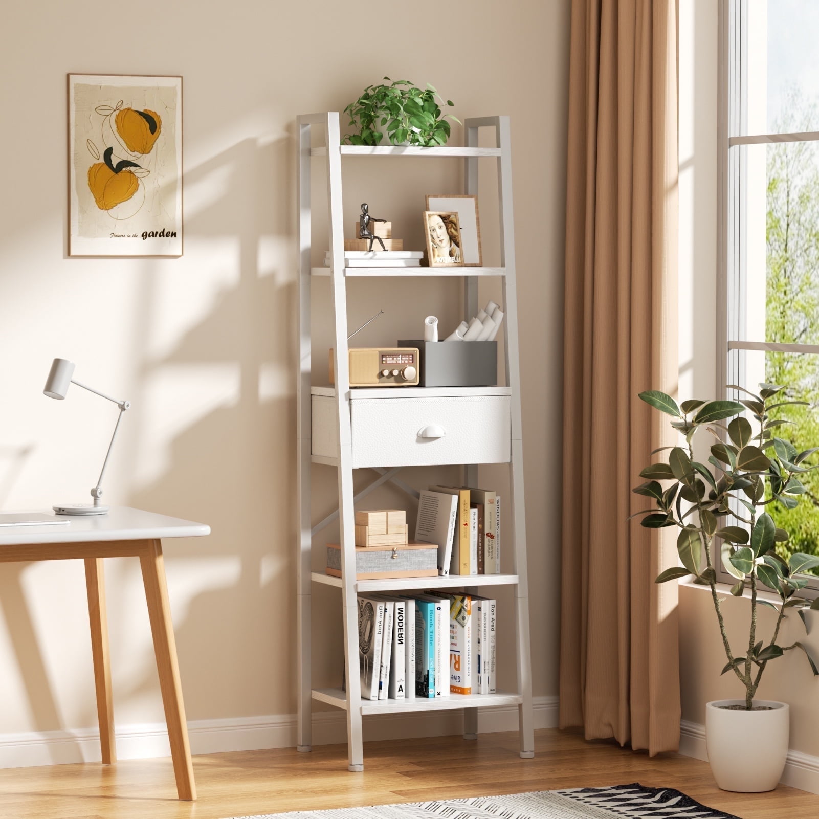 Tydimor 5-Tier 59.5" Ladder Bookshelf with Removable Drawers Narrow ...