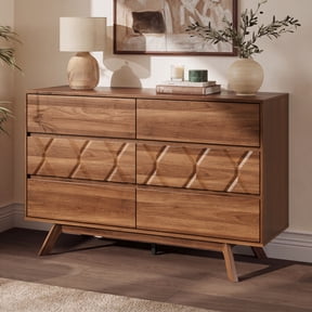 Kadyn 6 Drawer Dresser, Modern White Dresser with 6 Drawers and Natural ...
