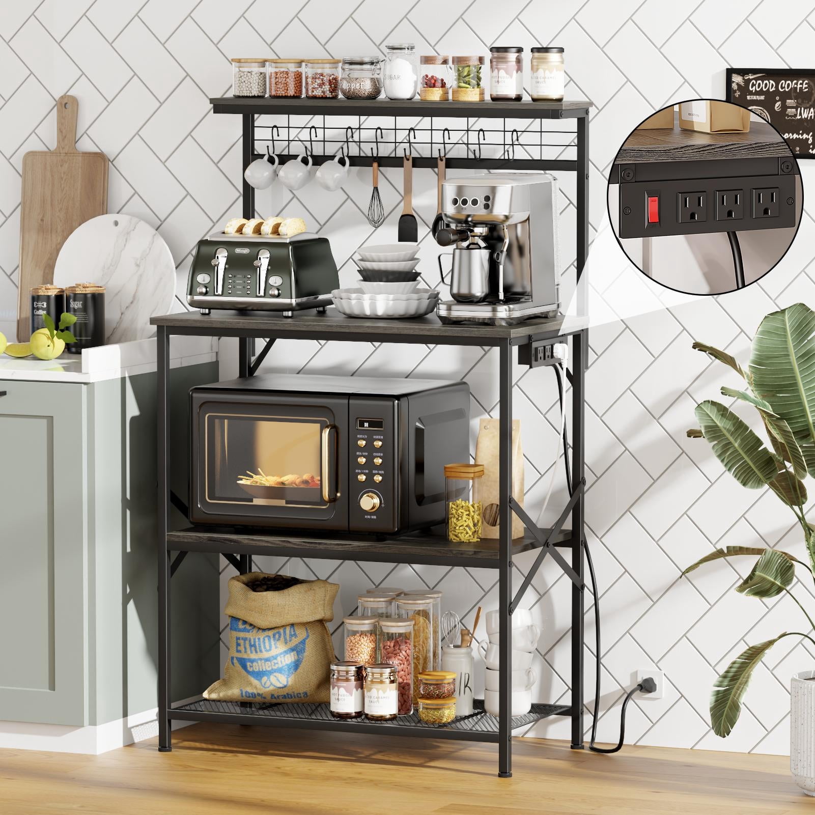Tydimor Baker's Rack with Power Outlet, Kitchen Microwave Stand, 4-Tier ...