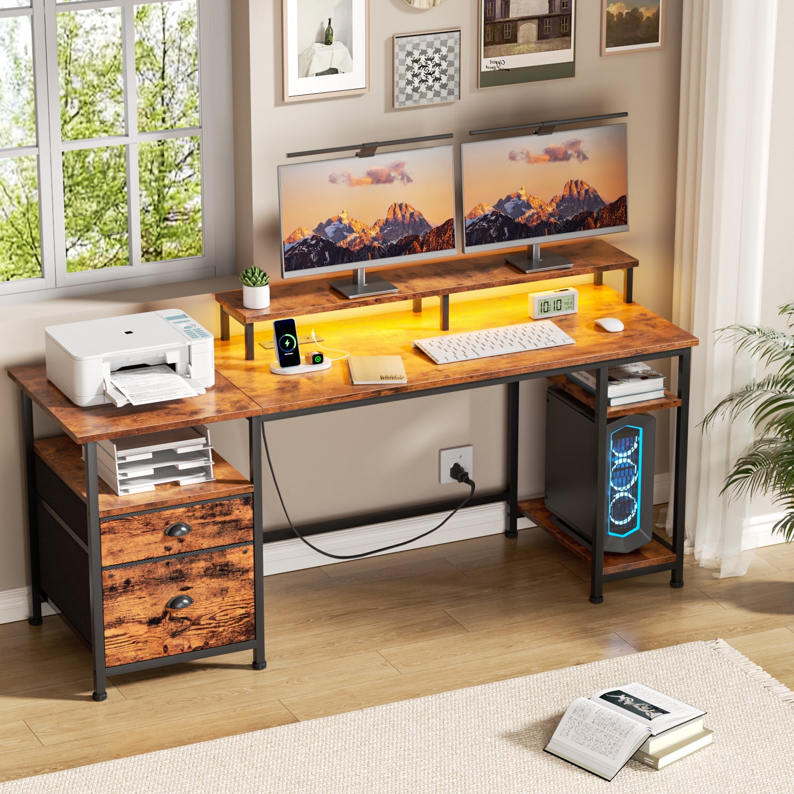 Tydimor Computer Desk with Charging Station and Drawers , 61 inch Home ...