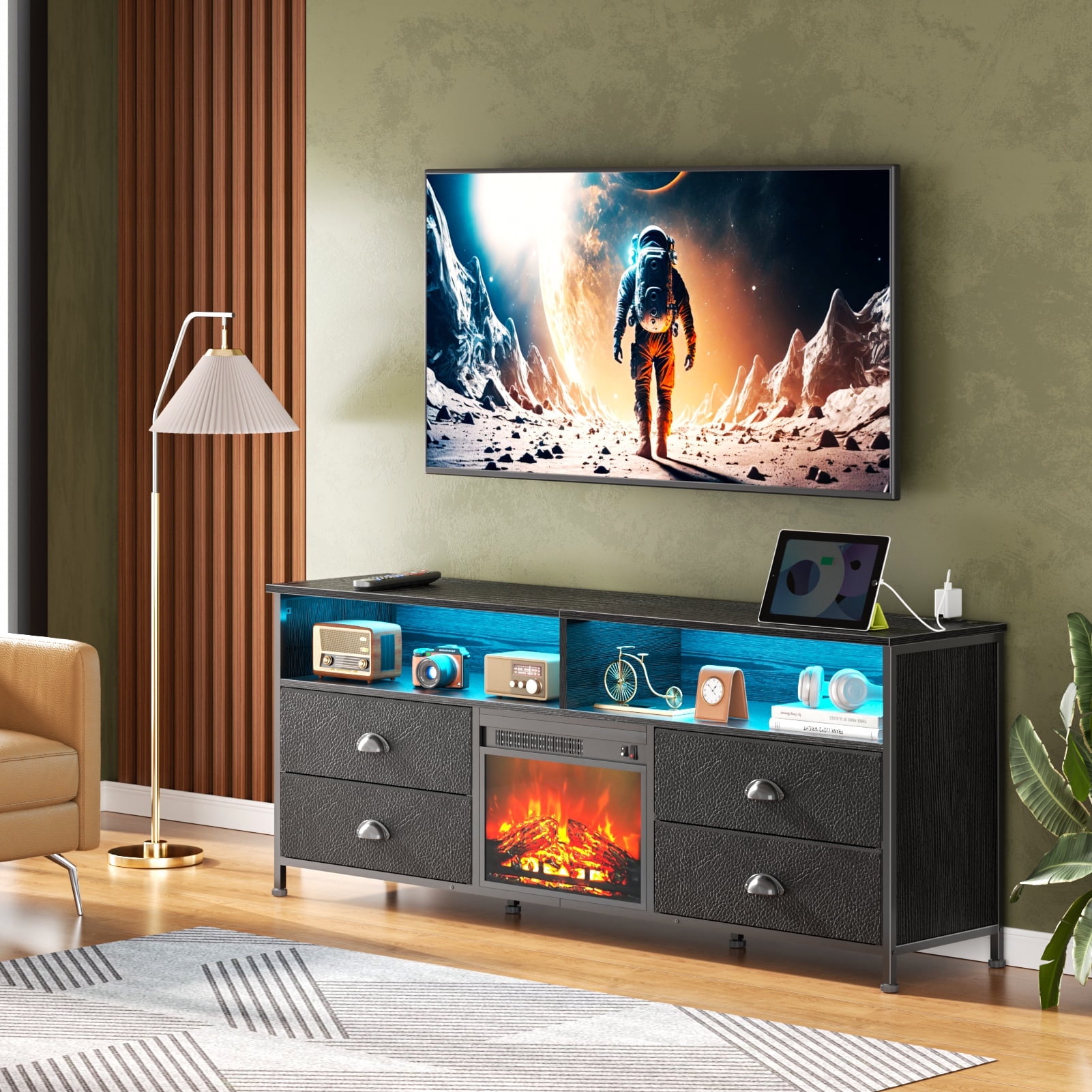 Tydimor Fireplace TV Stand with Electric Fireplace for TVs Up to 73 ...
