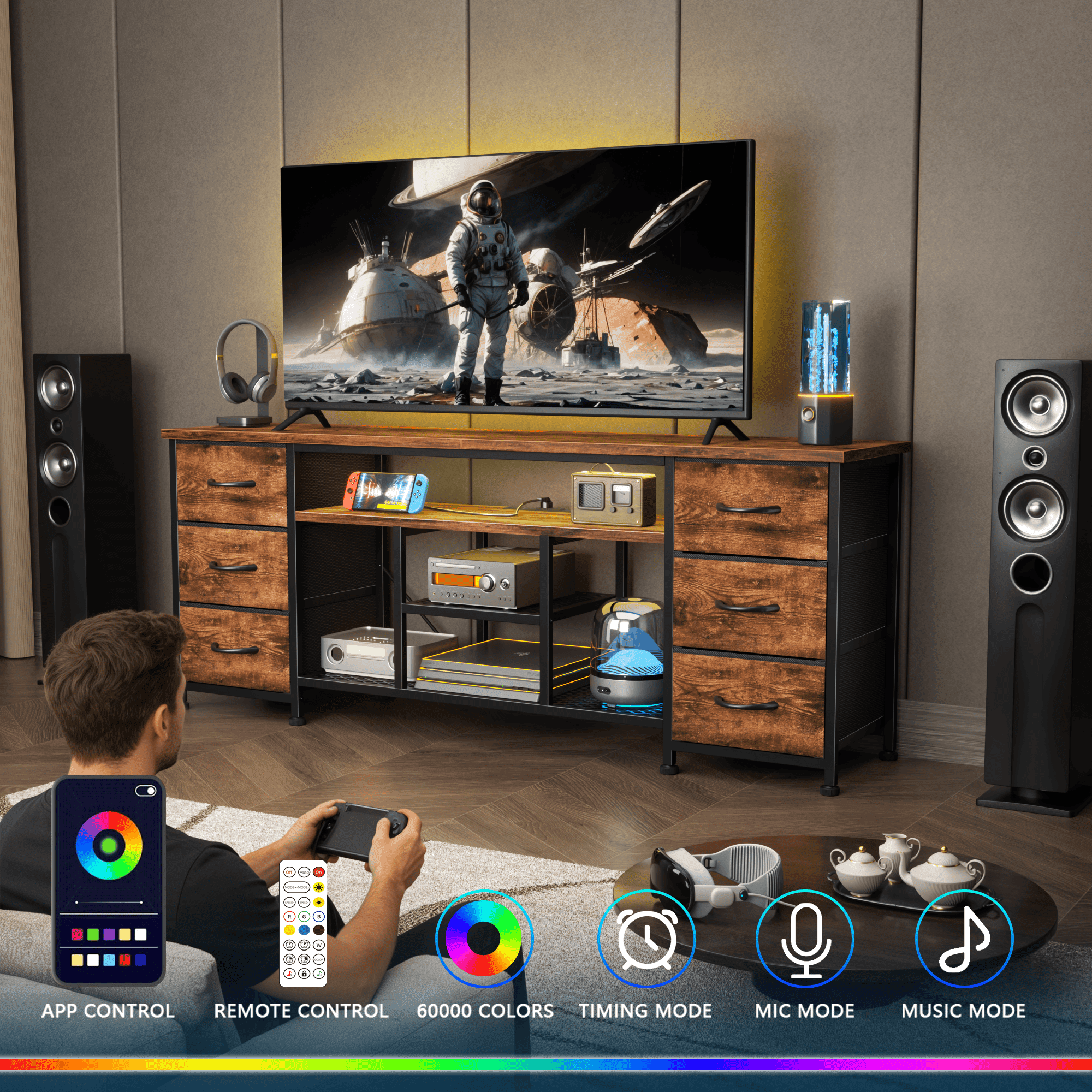 Tydimor Modern TV Stand for TVs up to 60", LED Entertainment Center ...