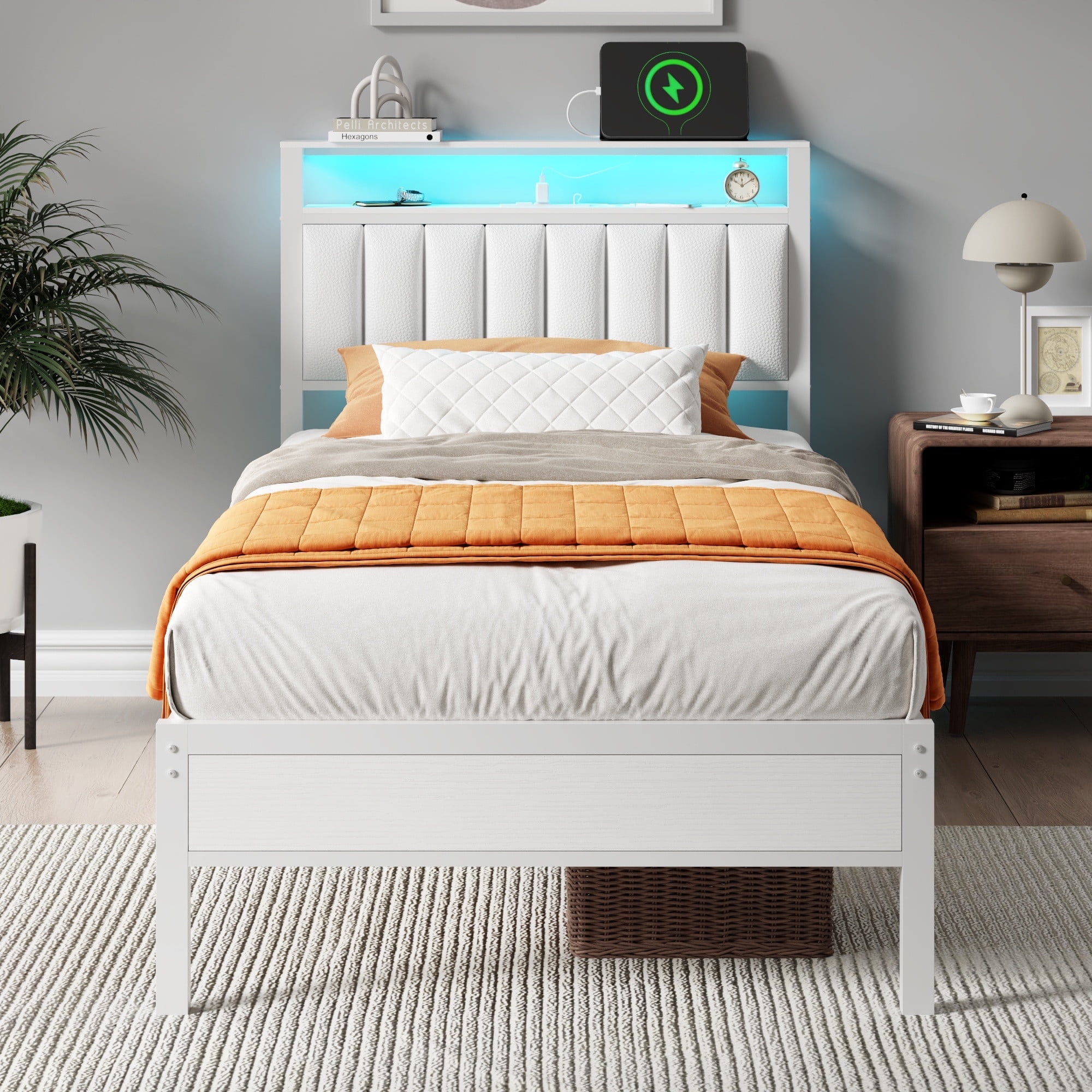 Tydimor Twin Bed Frames with LED Lights, Platform Bed with Metal Slats ...
