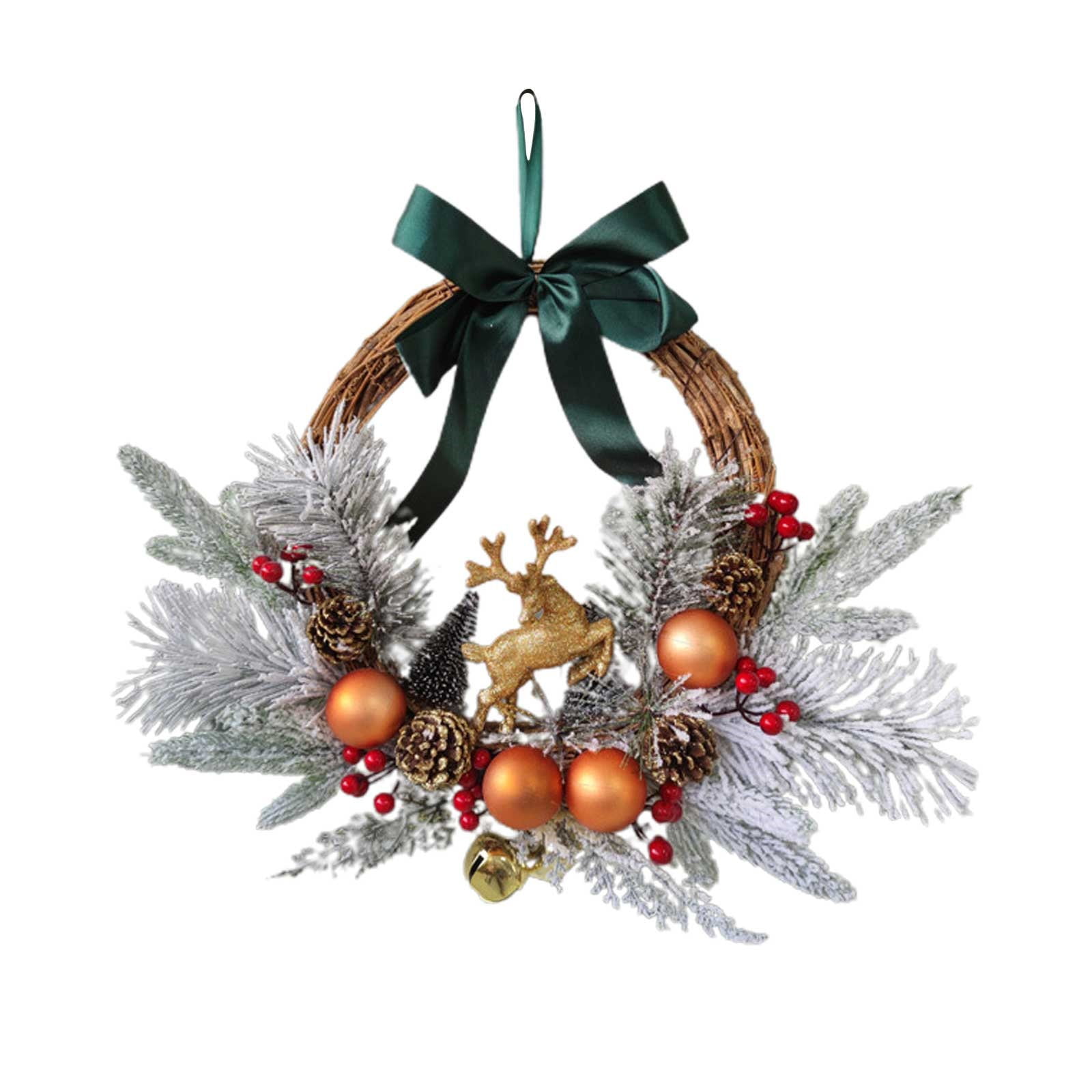 Tyeign Artificial Christmas Wreath with Deer Flocked Design, Rattan ...