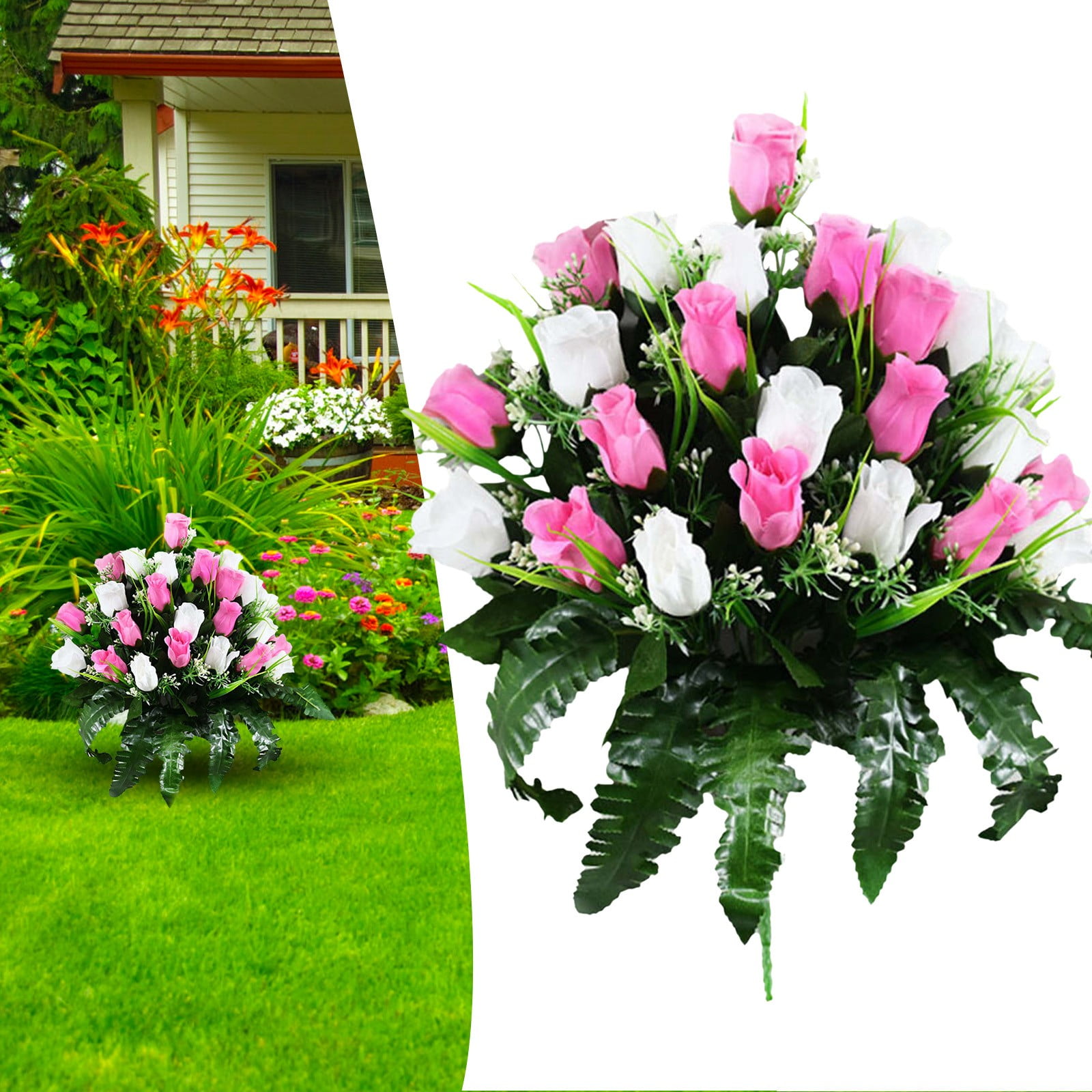 Tyeign Cemetery Memorial Roses, Artificial Rose Bouquet for Grave Decor ...