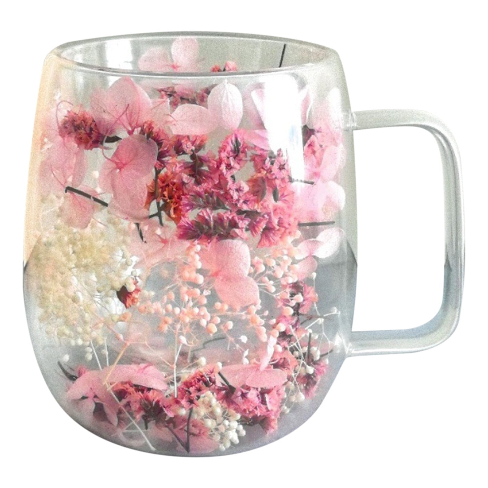 Tyeign Double-Wall Glass Coffee Cup with Real Flower Embed, Insulated ...