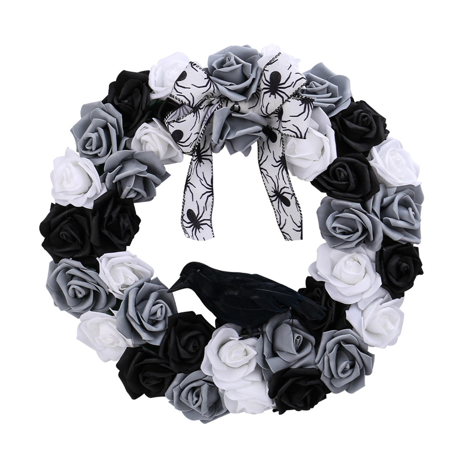 Tyeign Rose Raven Gothic Wreath, 14In Black Rose Door Wreath for Front ...