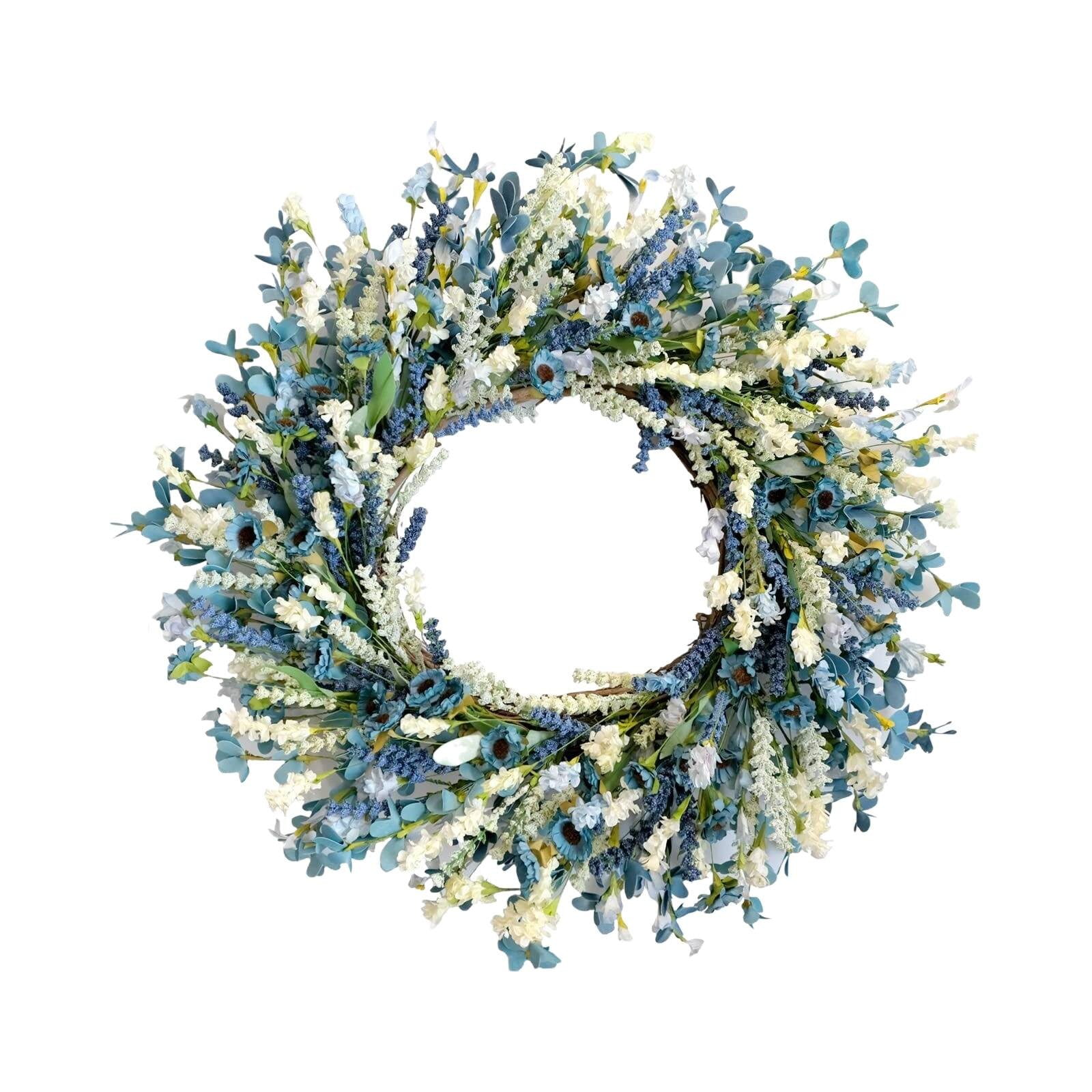Tyeign Spring Summer Blue Wreath, 18In Farmhouse Front Door Décor, Fade ...