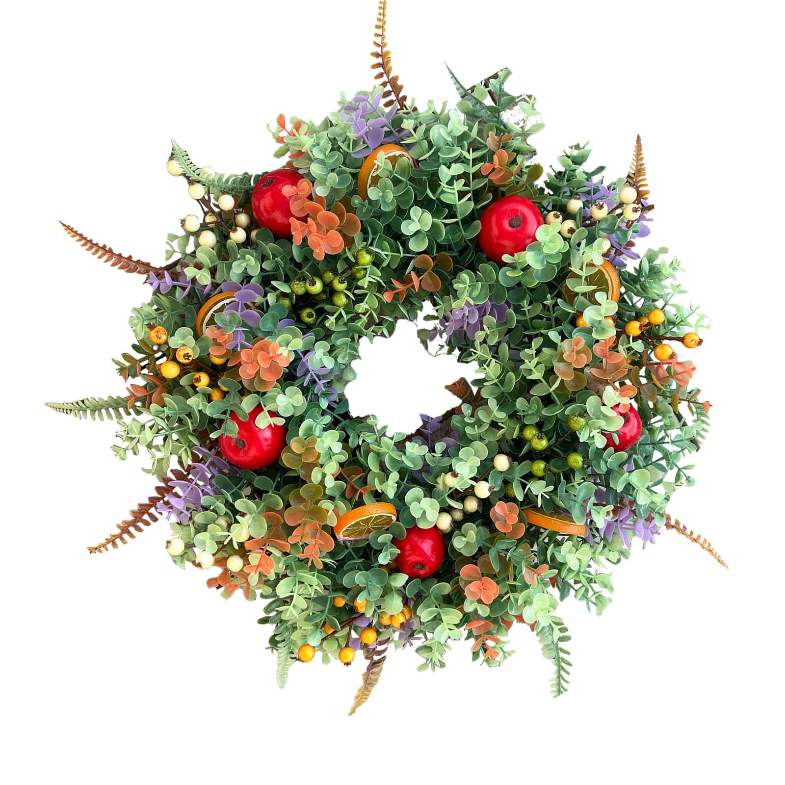 Tyeign Summer Lemon Mini Red Apple Wreath 12 Inch, Faux Citrus Orange ...
