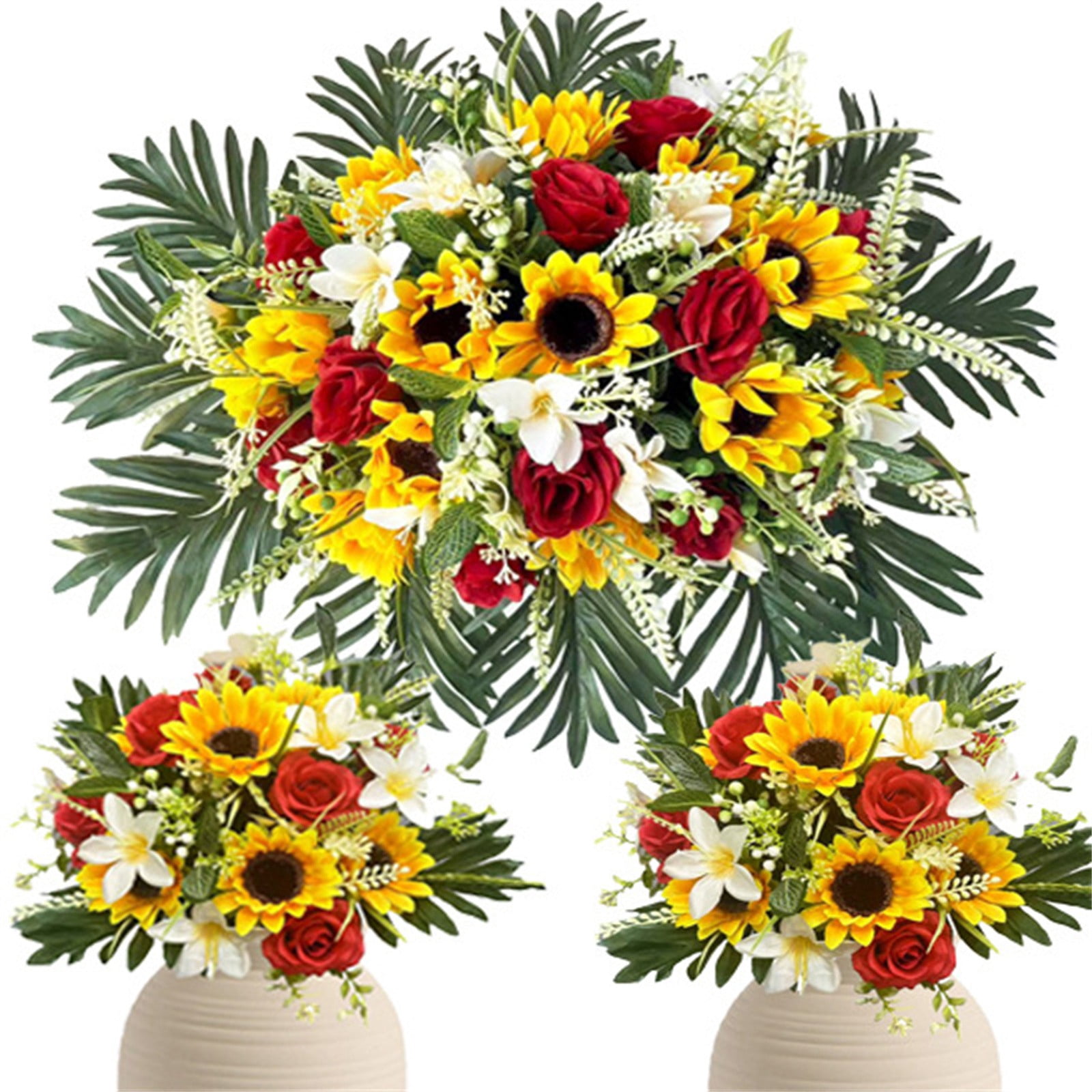 Tyeign Wall-Mounted Sunflower Rose Artificial Bouquet, Mixed Silk ...