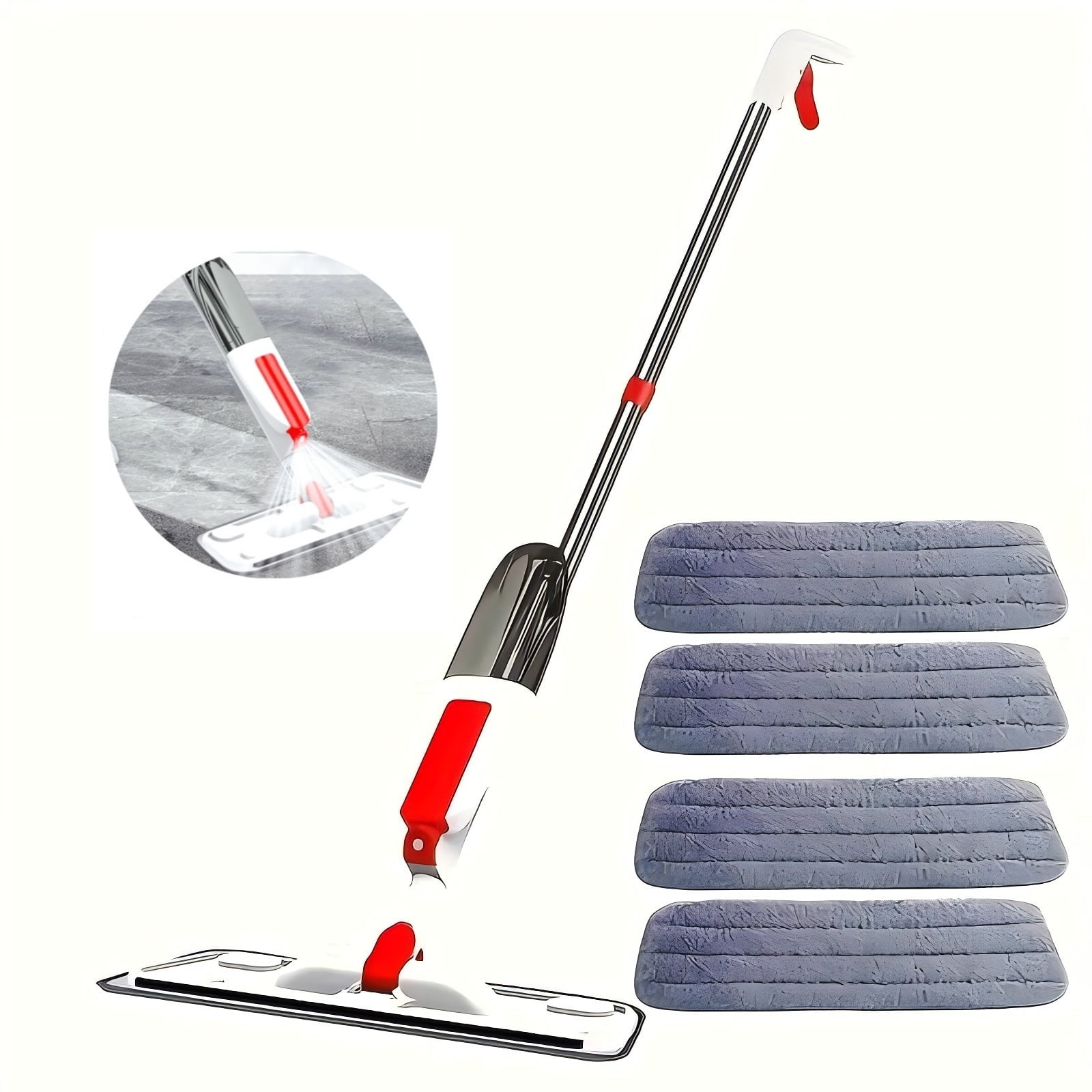 Tyethy Microfiber Spray Mop, Stainless Steel, 4 Washable Pads, 360 ...