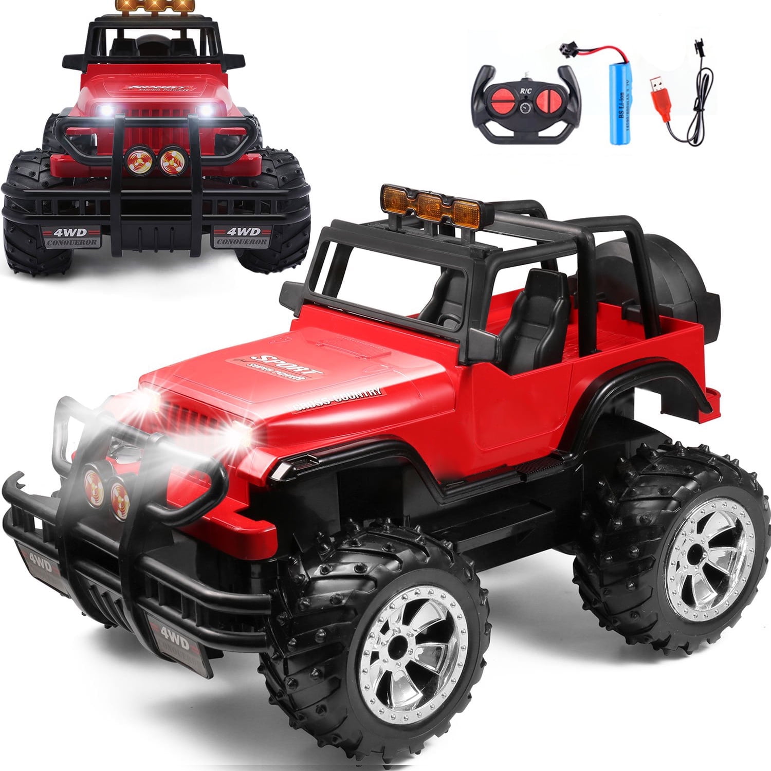 LED-Lit All Terrain Remote Control Car for Kids, Rechargeable Off-Road ...