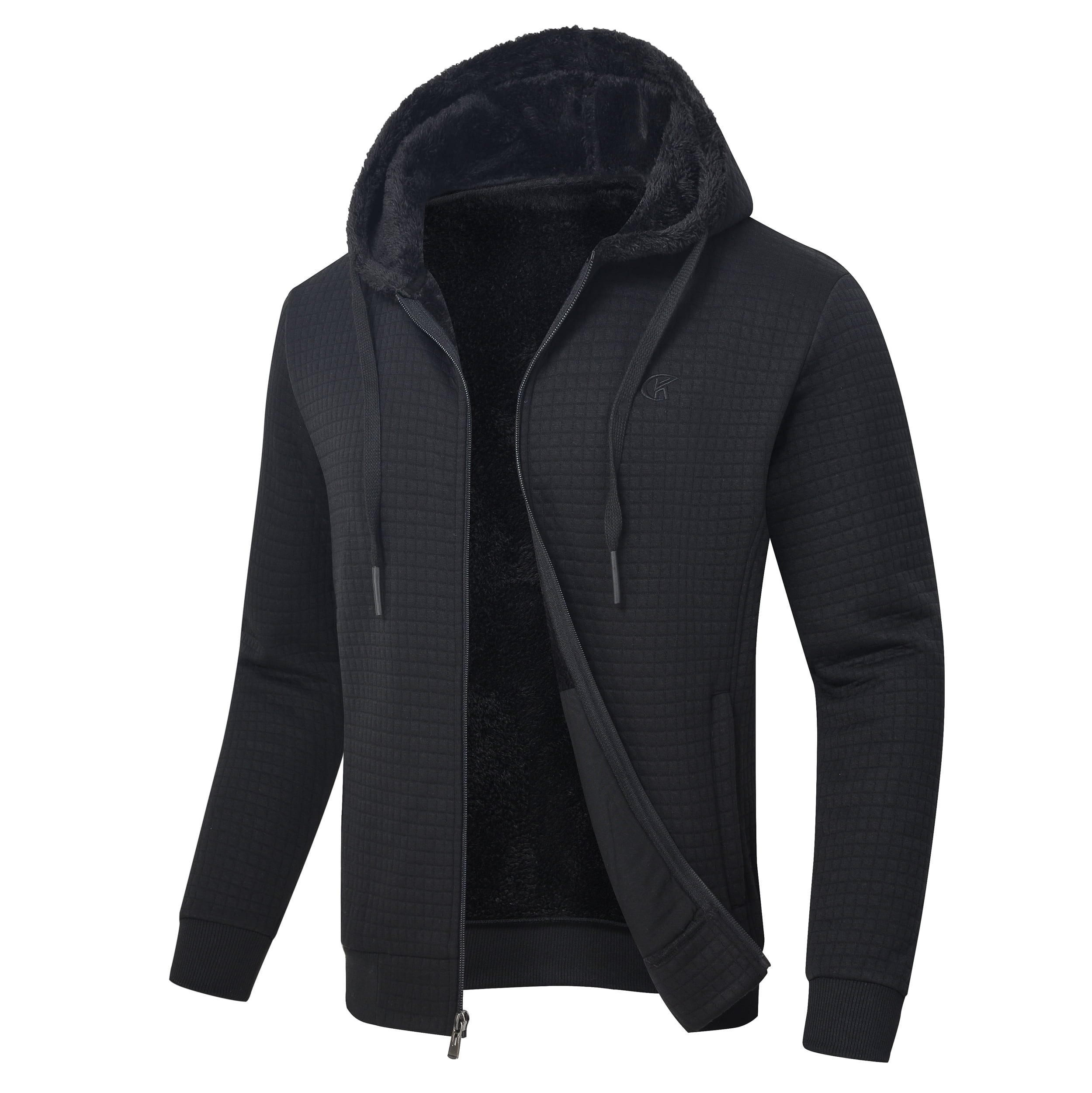 Tyhengta Men's Jacquard PlaidCloth Zipper Hooded Jacket Fleece Lining ...