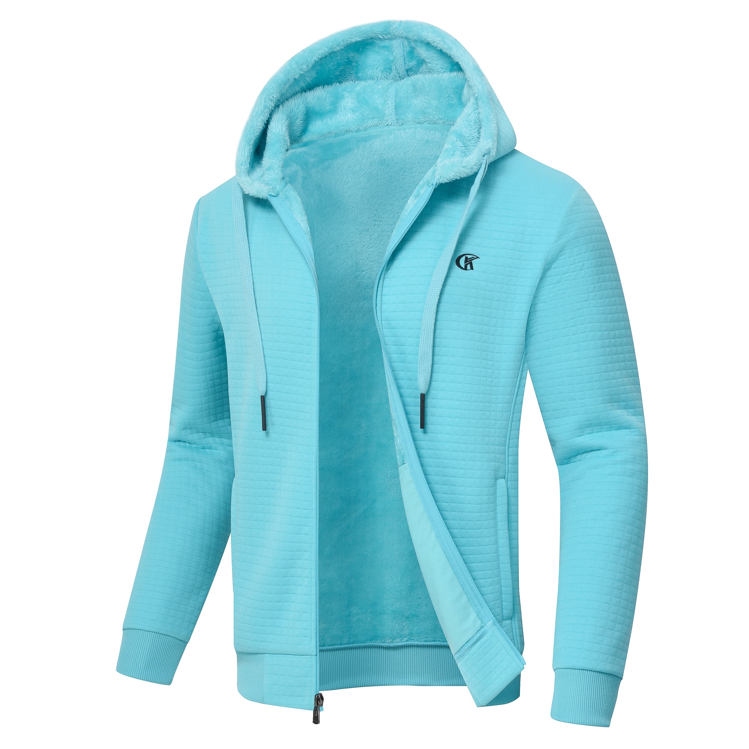 Tyhengta Men's Jacquard PlaidCloth Zipper Hooded Jacket Fleece Lining Winter Warm Jacket SkyBlue ...