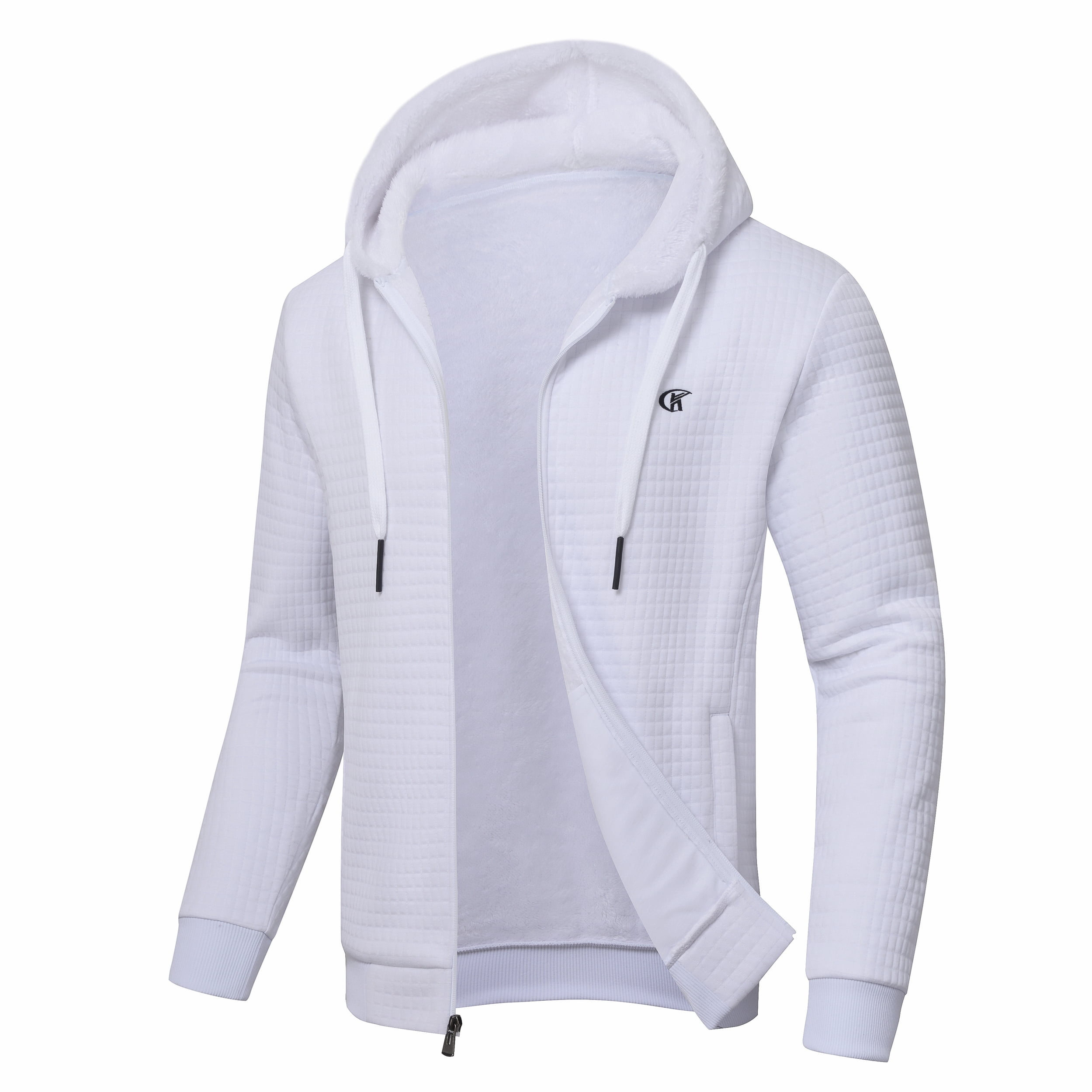 Tyhengta Men's Jacquard PlaidCloth Zipper Hooded Jacket Fleece Lining ...