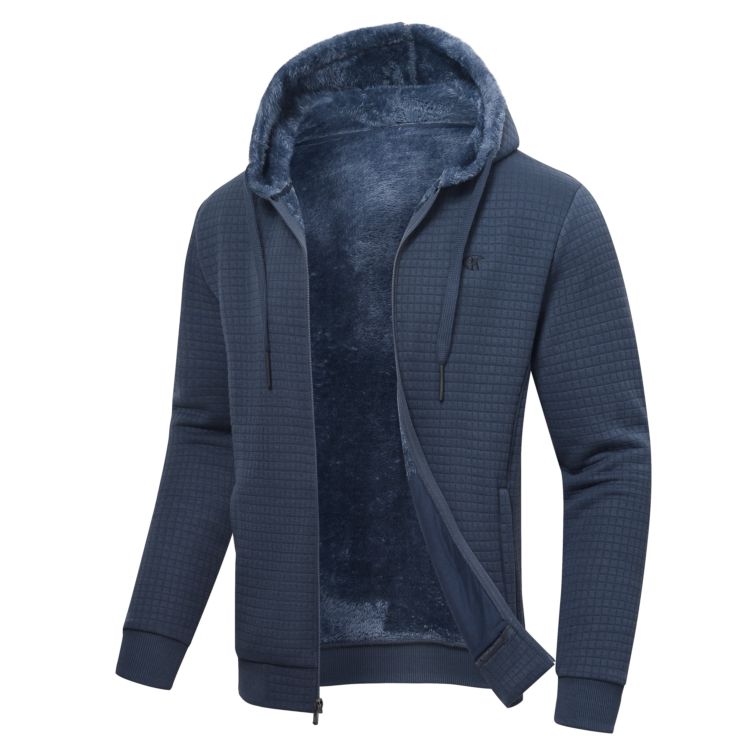Tyhengta Men's Jacquard Plaid Cloth Zipper Hooded Jacket Fleece Lining ...