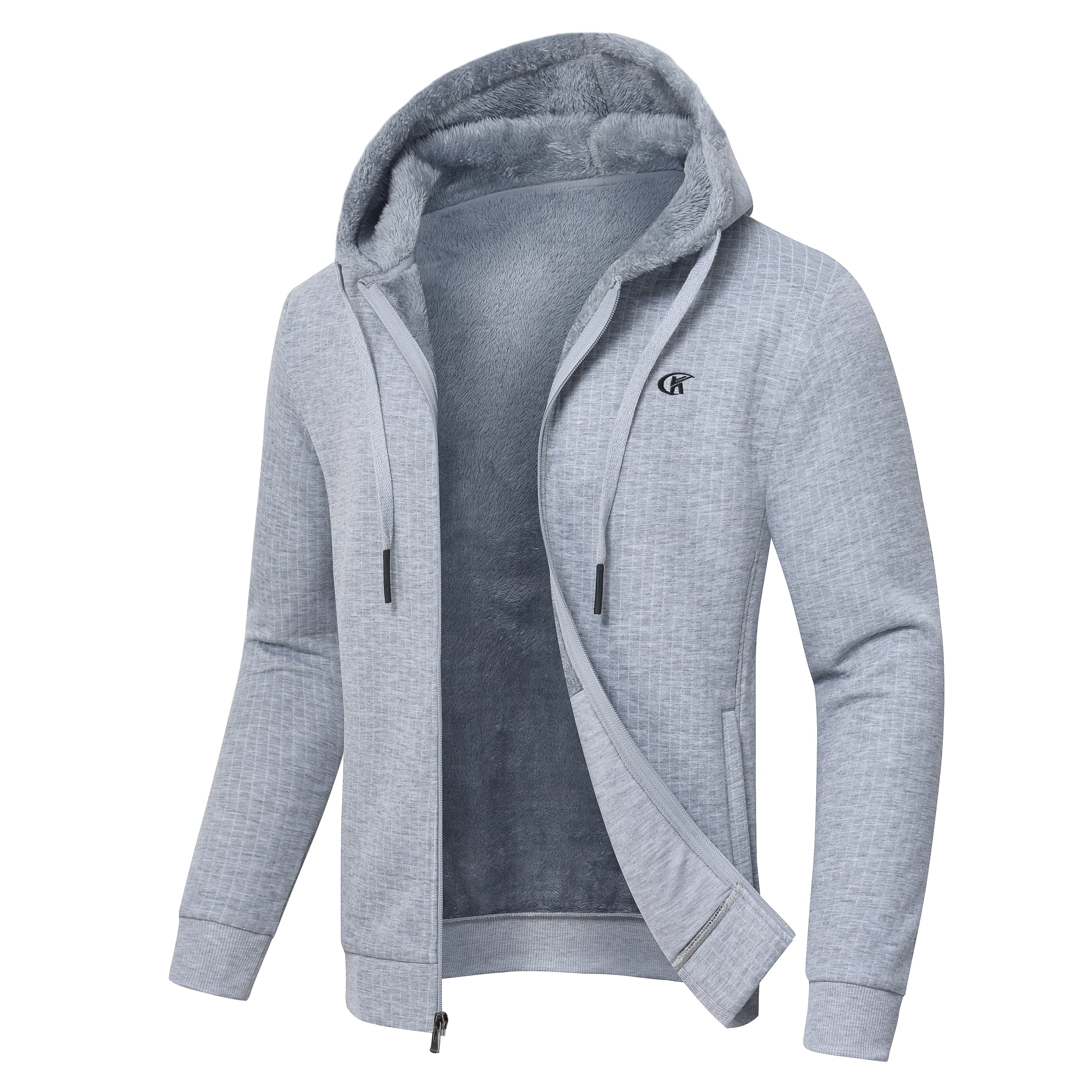 Tyhengta Men's Jacquard Plaid Cloth Zipper Hooded Jacket Fleece Lining ...