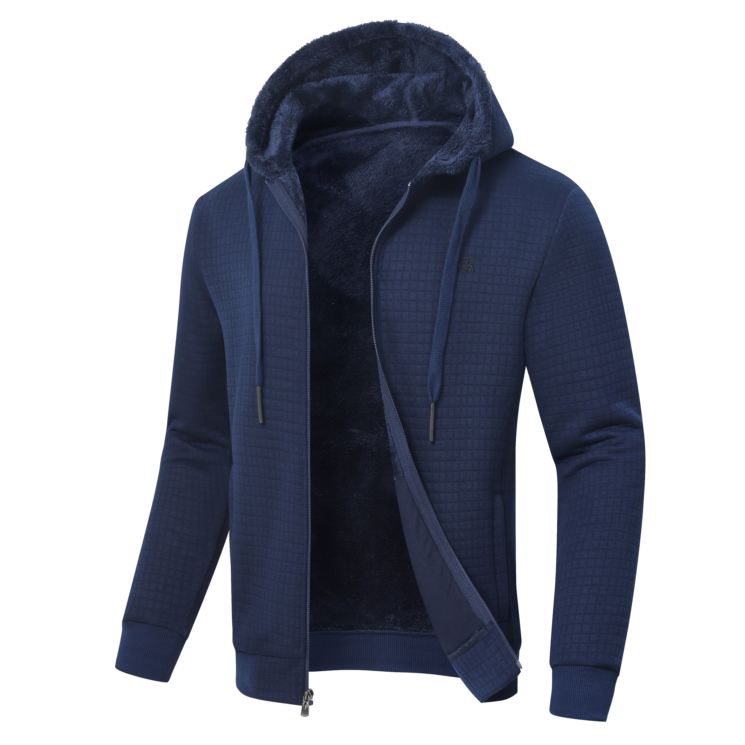 Tyhengta Men's Jacquard Plaid Cloth Zipper Hooded Jacket Fleece Lining ...