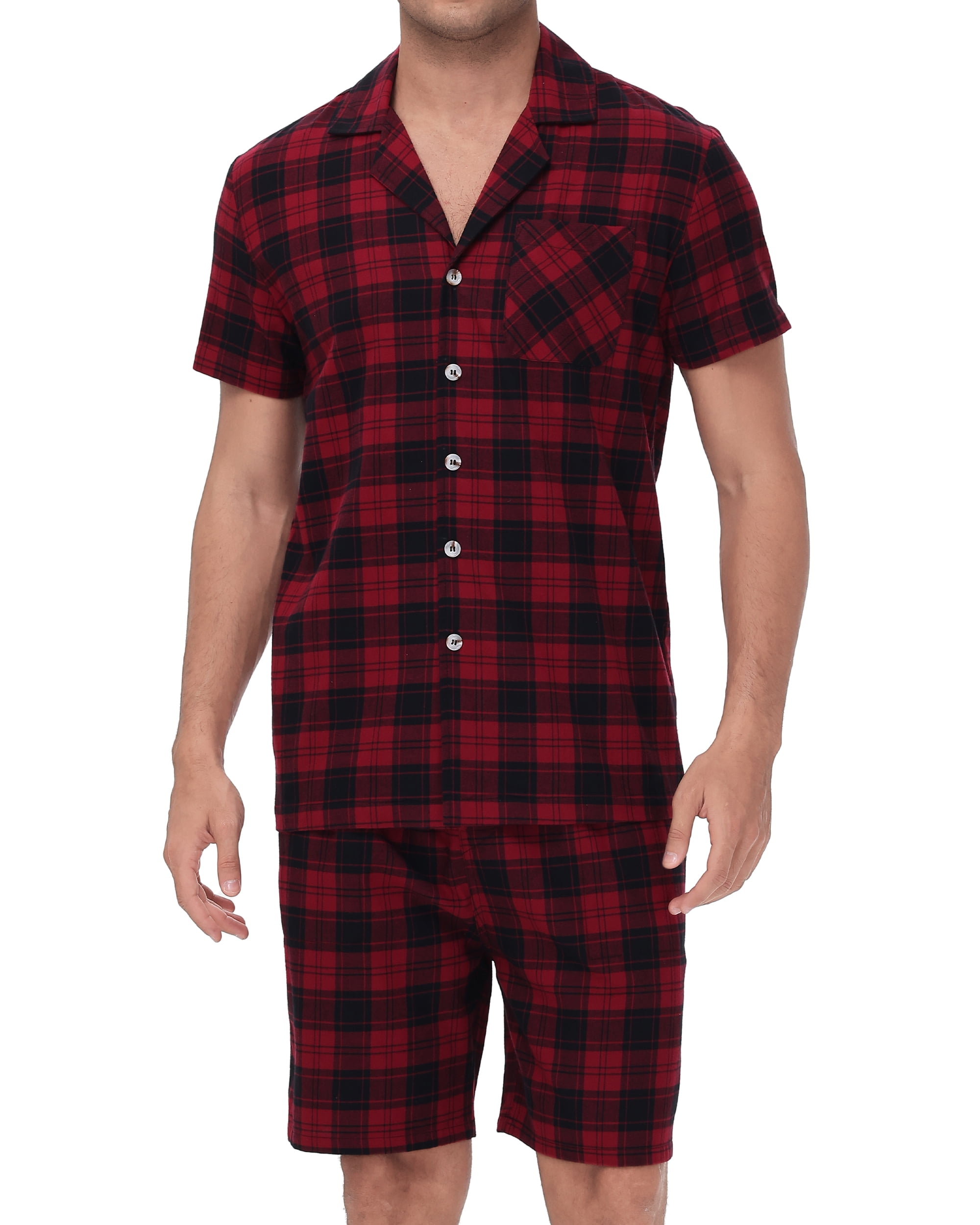 Tyhengta Men's Pajamas Plaid Sets Sleepwear Pajama Collar Short Sleeve Shirts and Pants Mens Pjs ...
