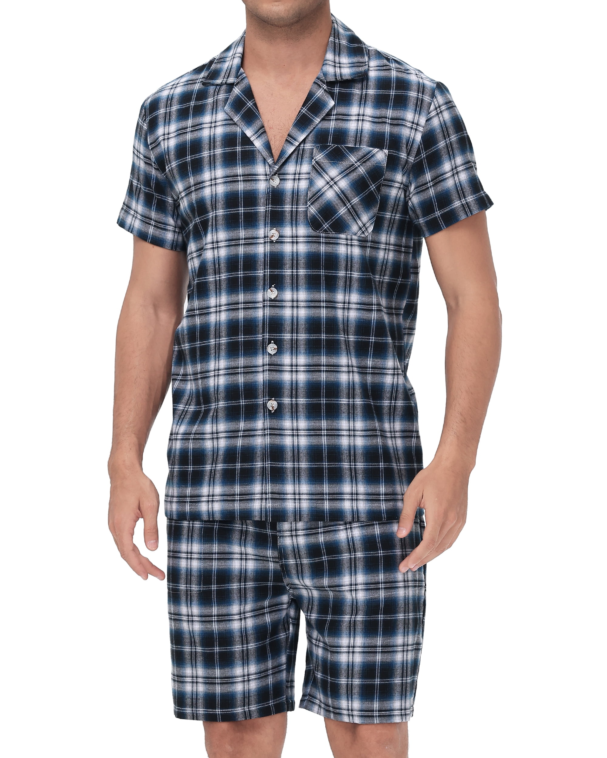 Tyhengta Men's Pajamas Plaid Sets Sleepwear Pajama Collar Short Sleeve ...
