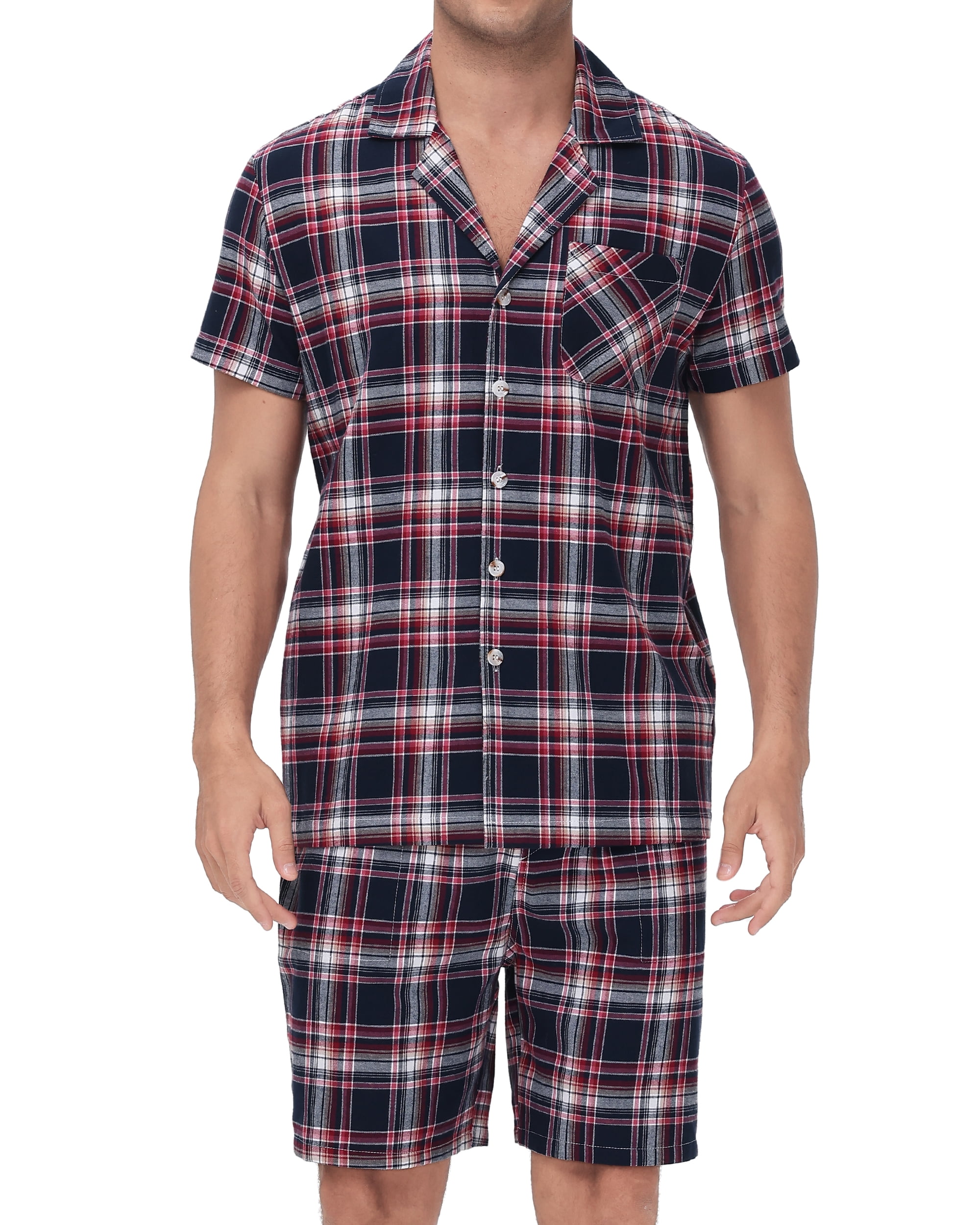 Tyhengta Men's Pajamas Plaid Sets Sleepwear Pajama Collar Short Sleeve ...