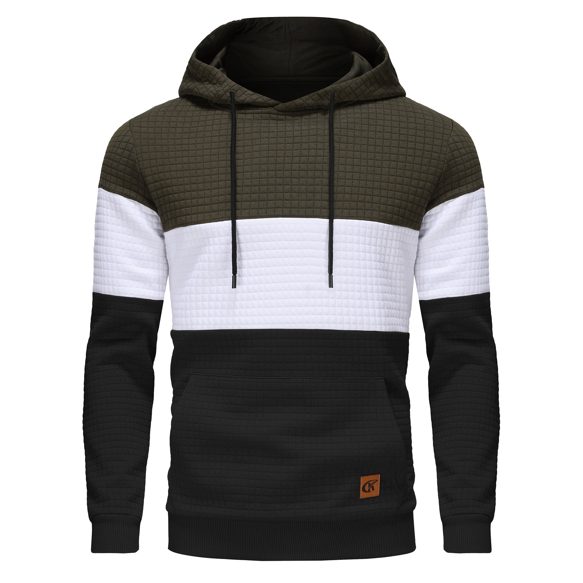 Tyhengta Men's Pullover Hoodies Plaid Jacquard Long Sleeve Drawstring ...