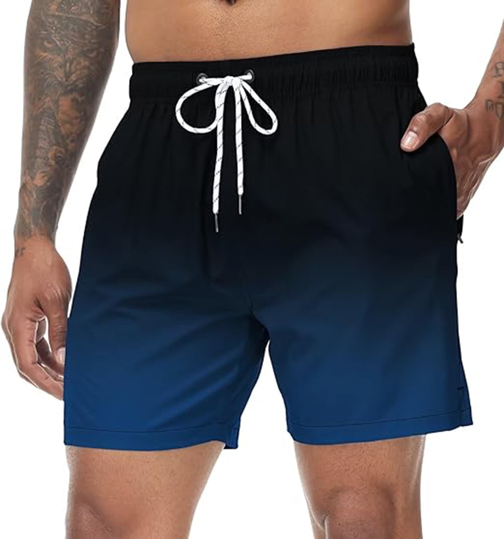 Tyhengta Men's Gradient Swim Trunks, Quick Dry Beach Shorts, Zipper ...