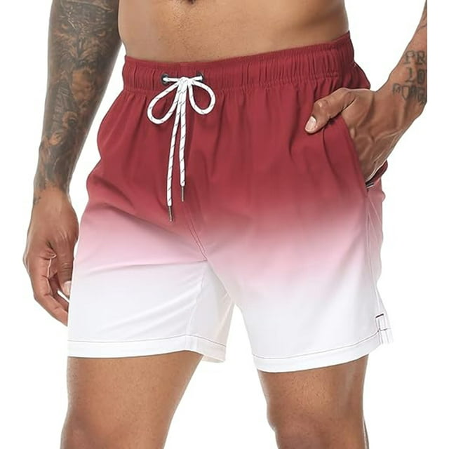 Tyhengta Mens Swim Trunks Gradient Color Quick Dry Beach Shorts With