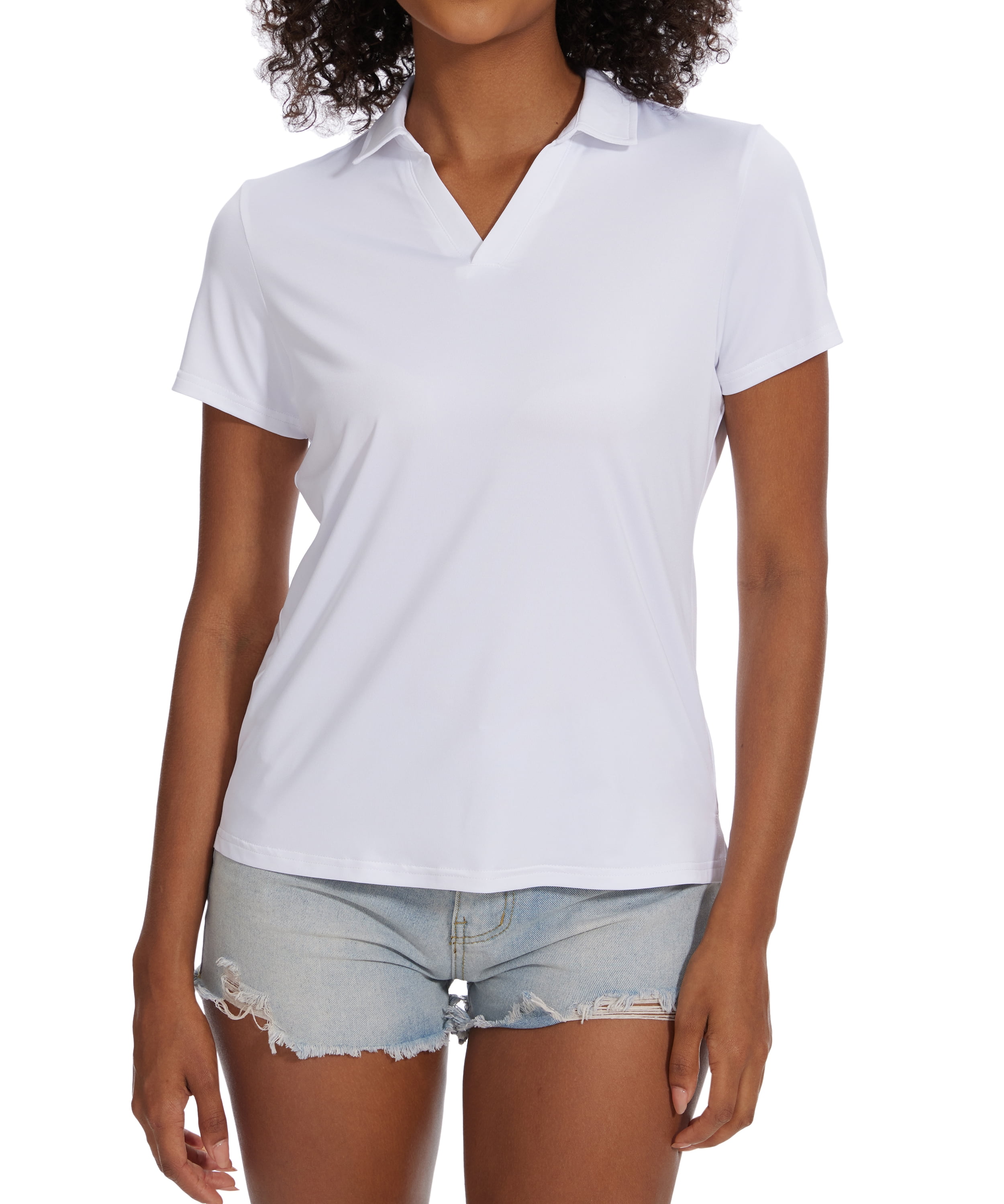 Tyhengta Women's Golf Polo Shirts Collared V Neck Short Sleeve UPF 50 ...