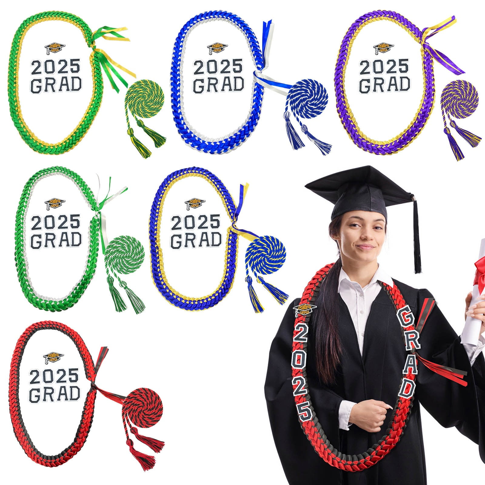 Tyidzon 2025 Graduation Ribbon Lei Tassel Necklace Honor Cord 2025 Grad ...