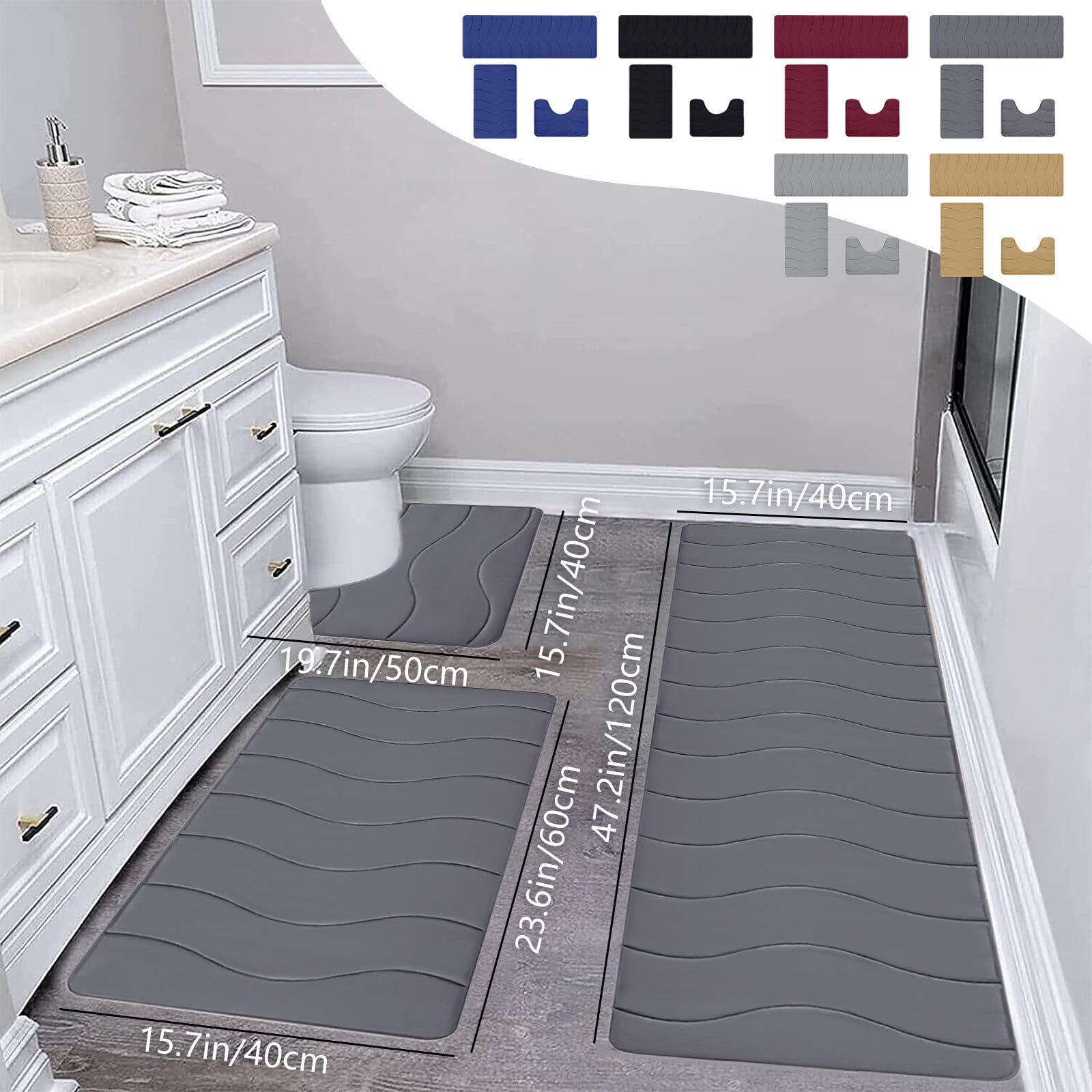 Tyidzon Bathroom Rugs Sets 3 Piece Washable Non Slip Bath Mat Quick Dry ...