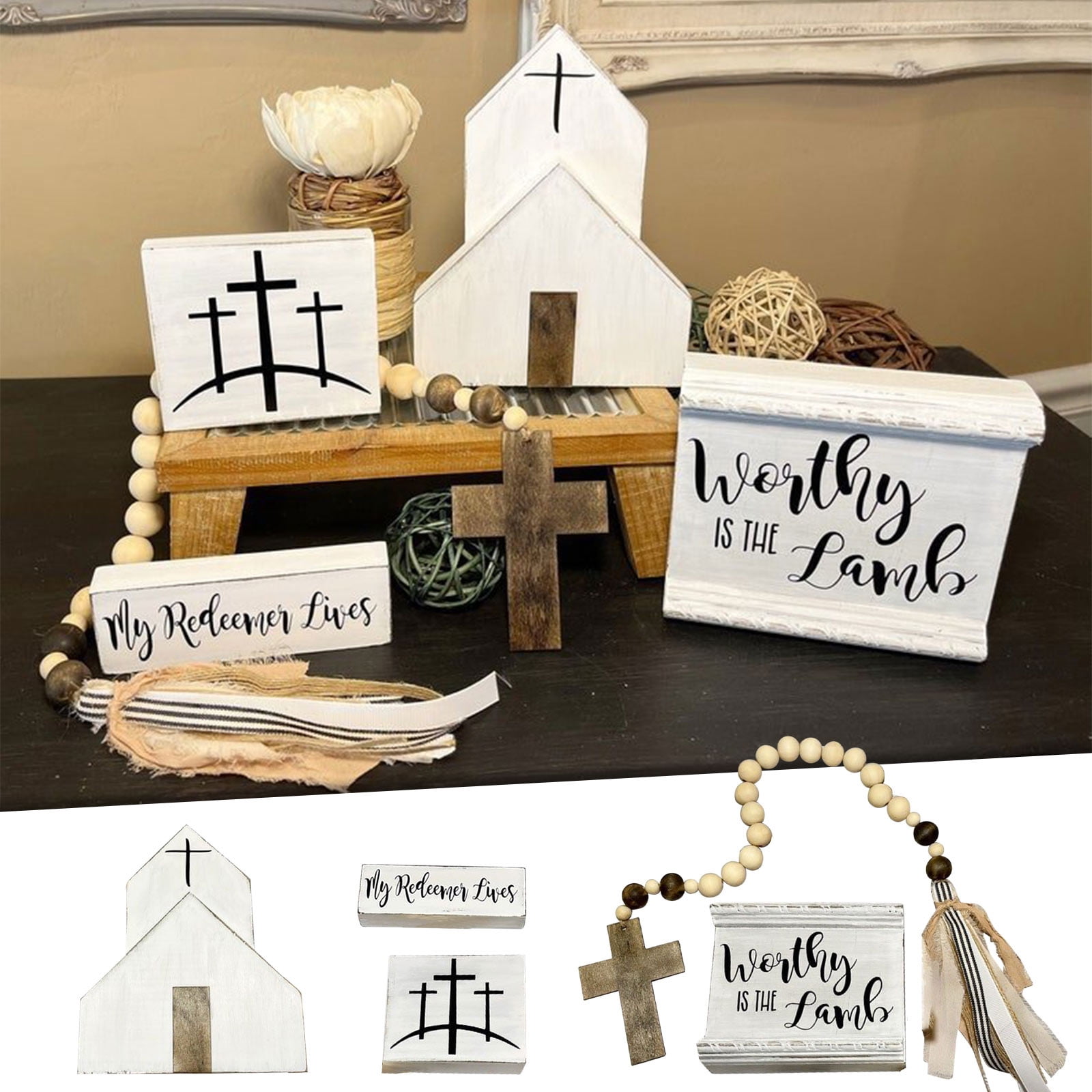 Tyidzon Easter Tiered Tray Decor, Farmhouse Tray Decorations, Happy ...