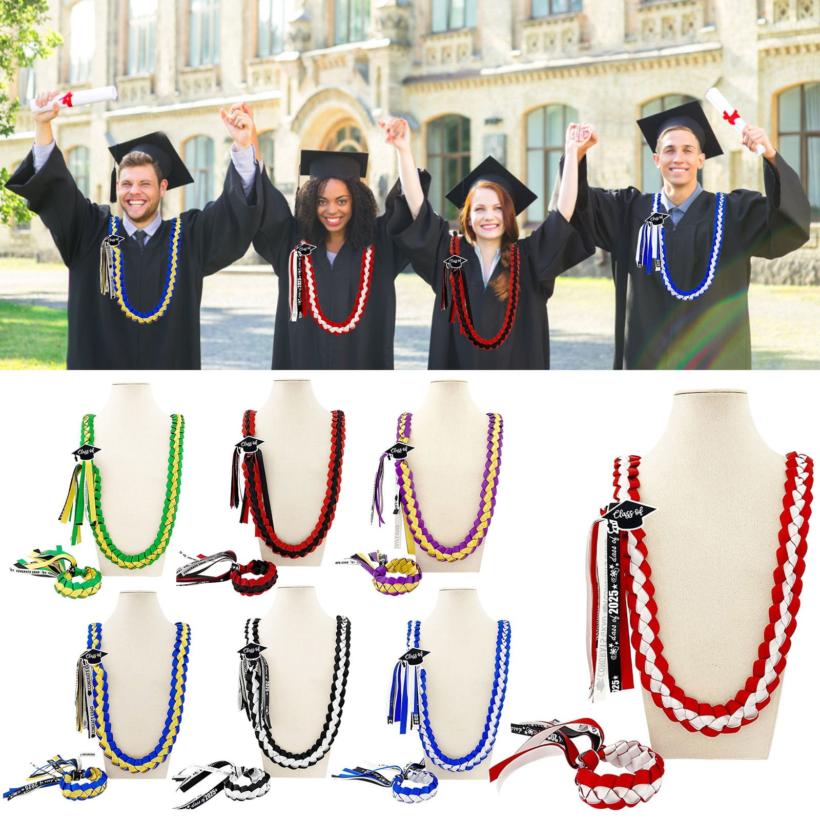 Tyidzon Graduation Ribbon Leis, Wristbands Set 2025 - Black, Red, Nylon ...
