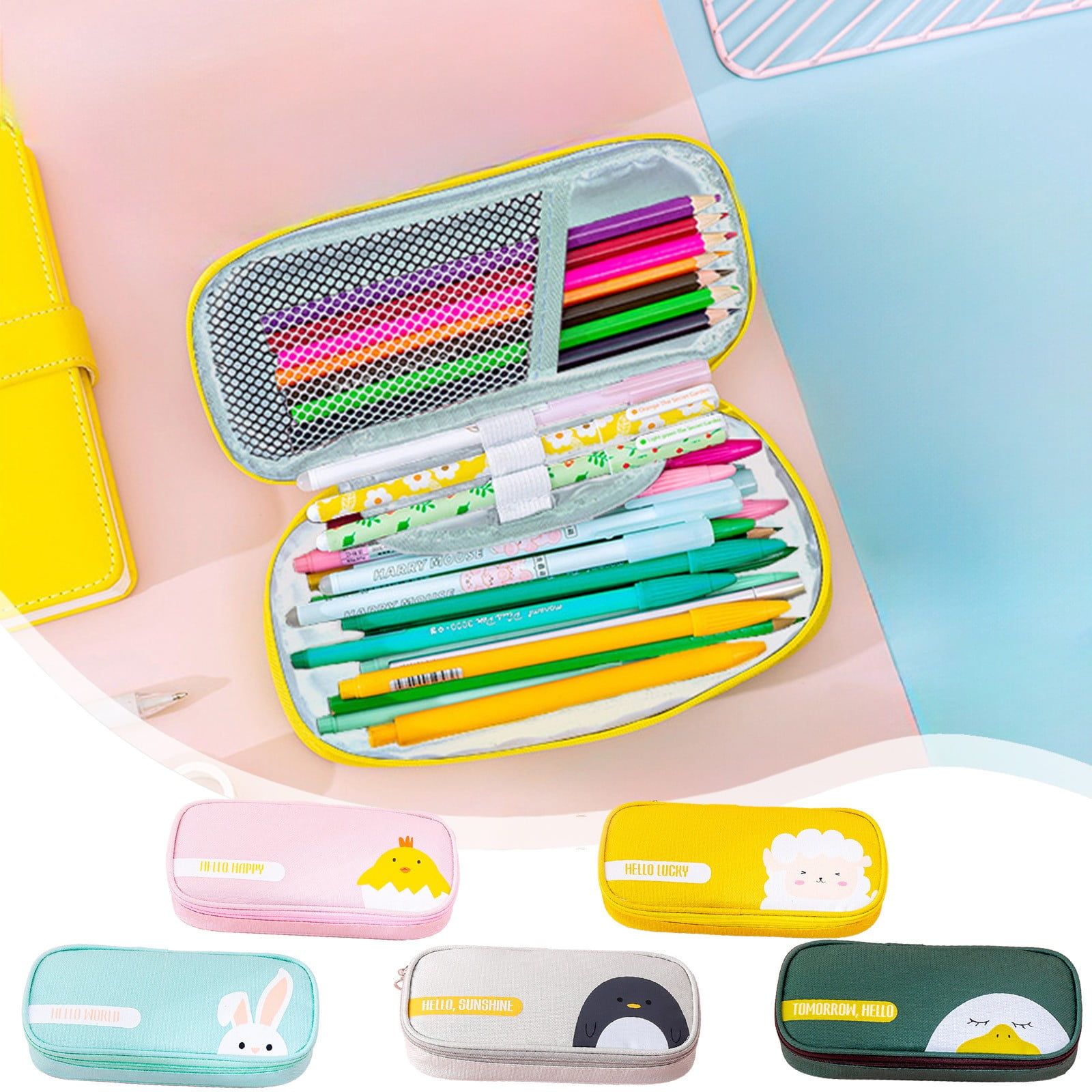 Tyidzon Large Capacity Pencil Pouch with Zipper, Pencil Case Light Blue ...