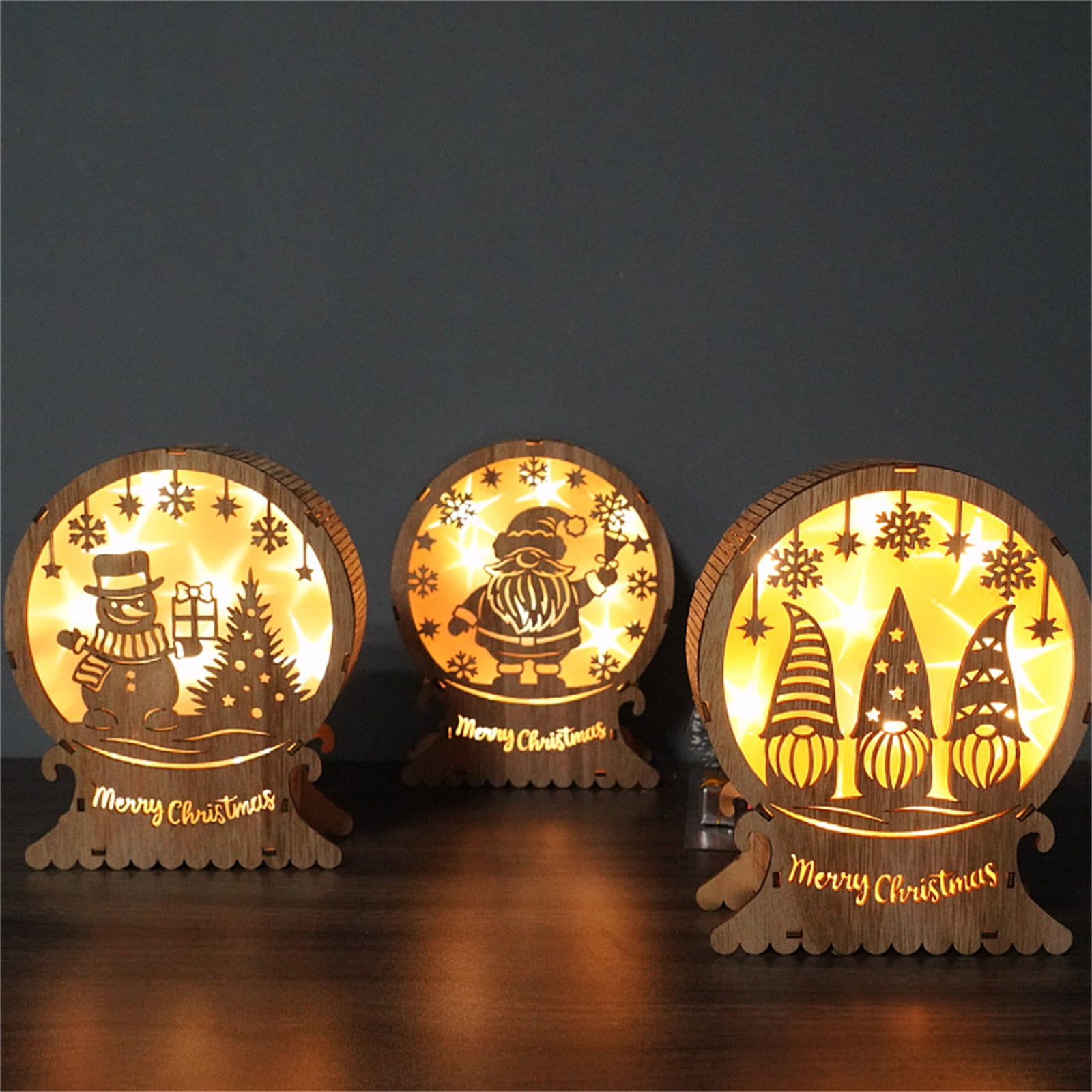 Tyidzon Lighted Christmas Tabletop Decorations, LED Lights Wooden ...