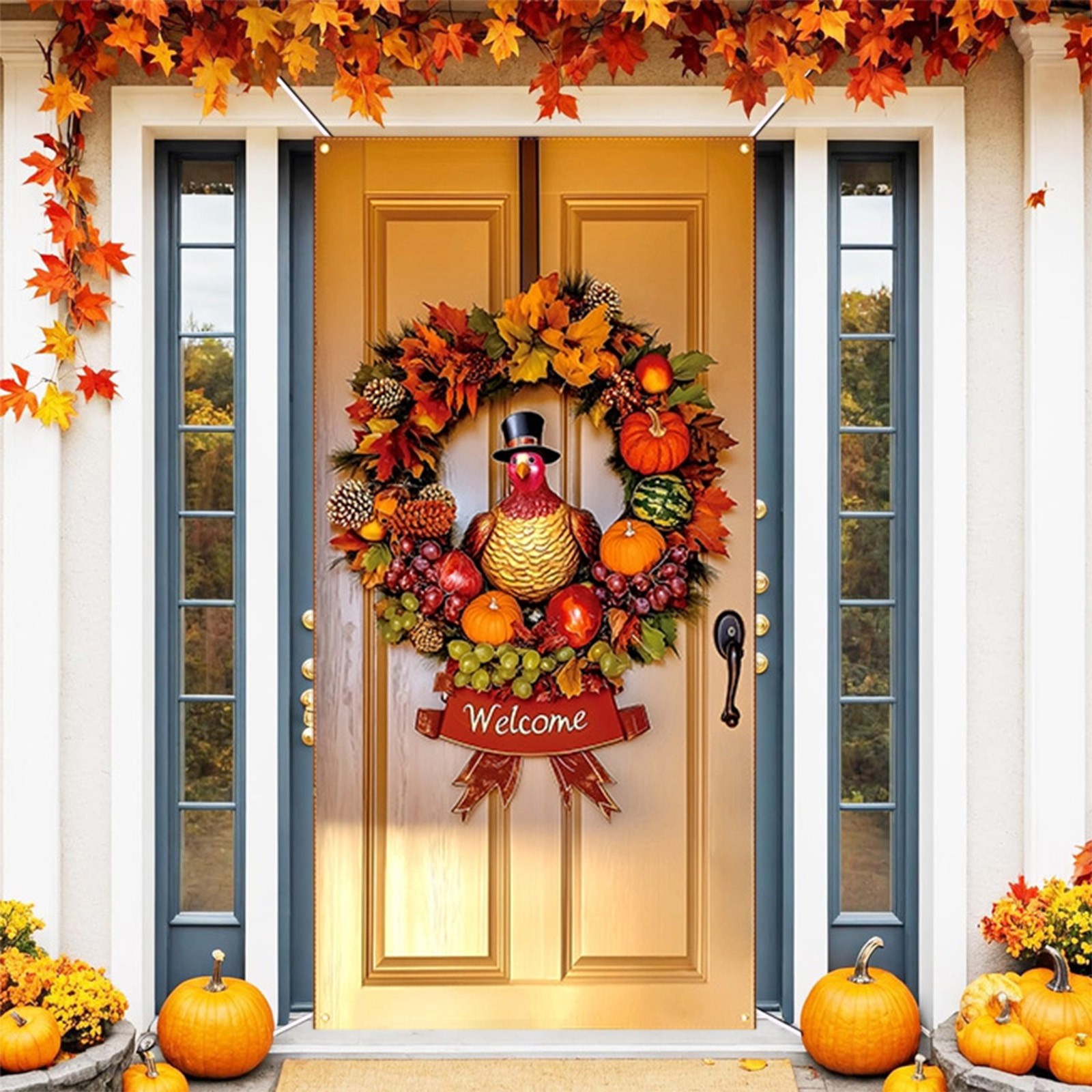 Tyidzon Thanksgiving Door Cover Thanksgiving Decorations Banner for ...