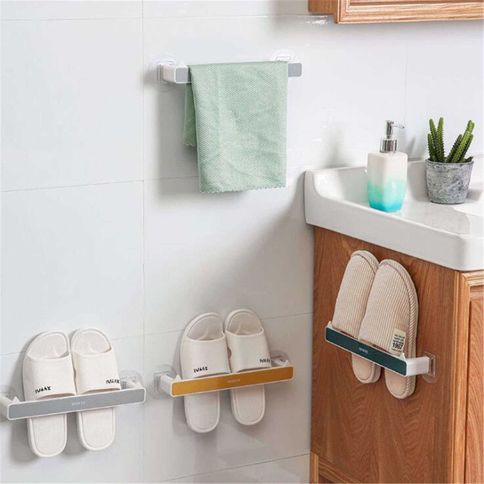 Tyidzon Wall Mounted Shoe Rack Bathroom Slipper Rack No Drill Hanging ...