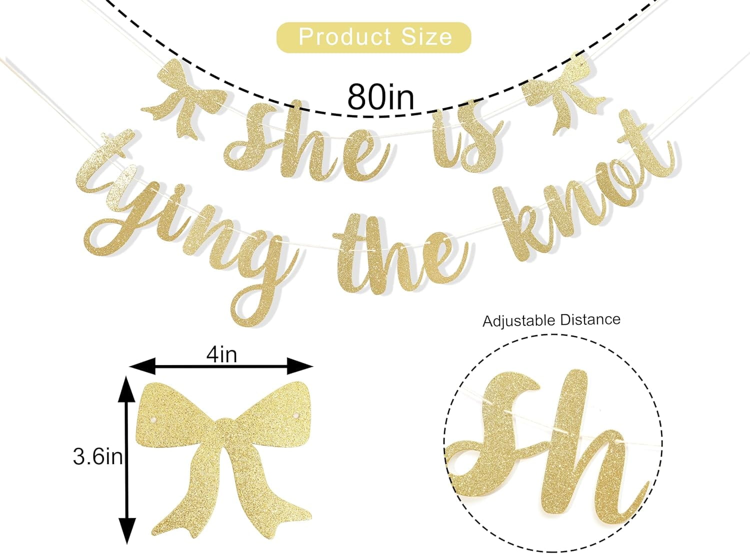 Tying The Knot Gold Glitter Bunting Banner - Bridal Shower Banner ...