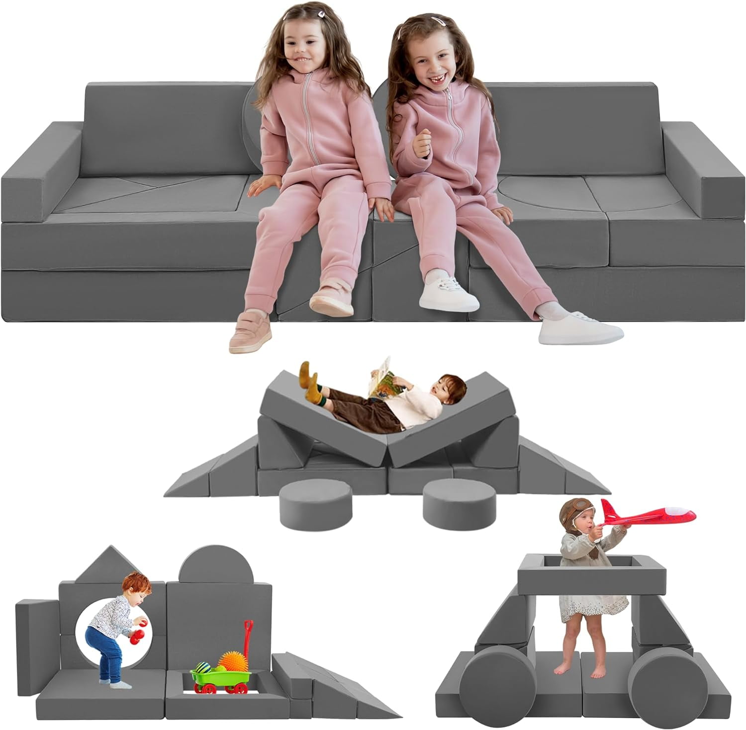 Tykacna 18pcs Kids Couch Building Fort, Modular Kids Play Couch, Convertible Foam Play Sofa for ...