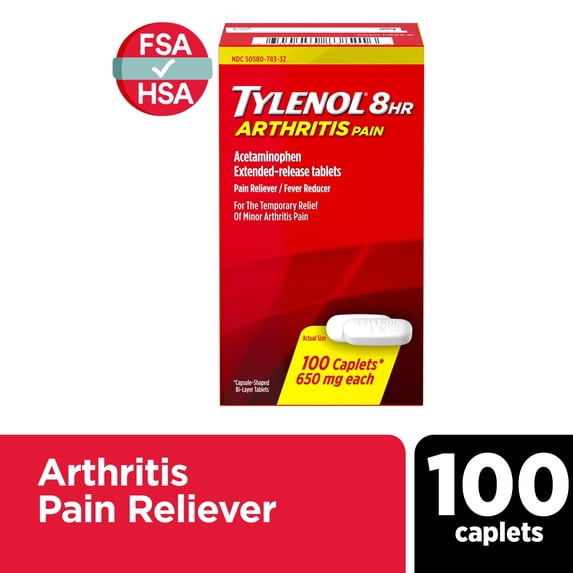 Tylenol 8 Hour Arthritis & Joint Pain Acetaminophen Caplets, 100 Count ...