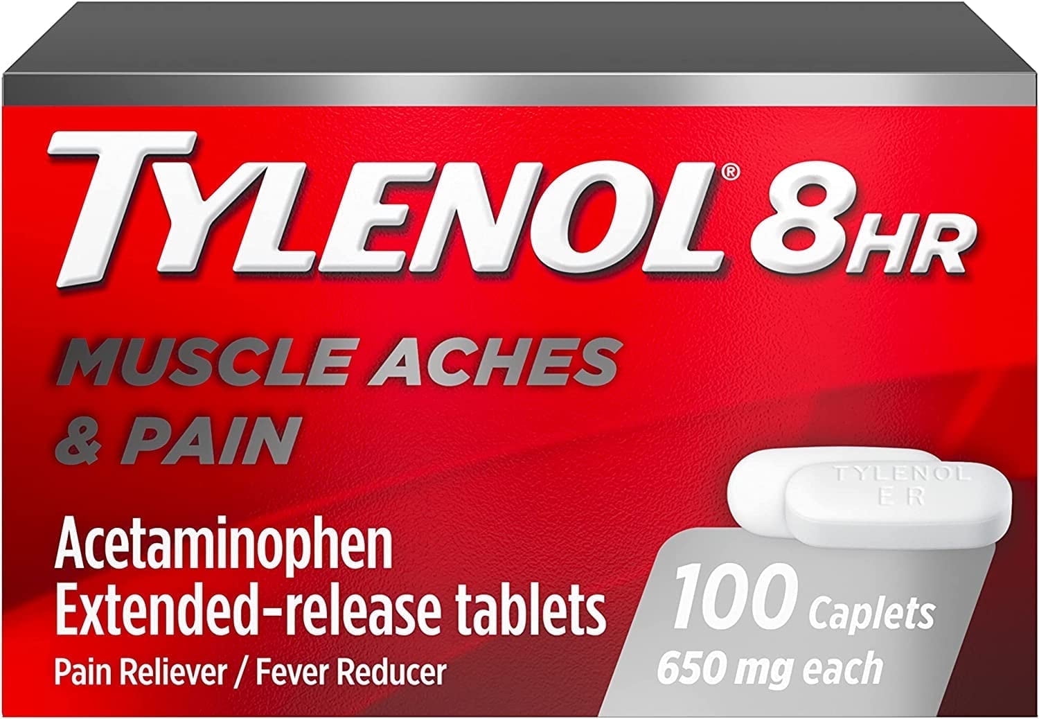 Tylenol 8 Hour Muscle Aches and Pain Tablets, 650 mg Acetaminophen, 100 ...