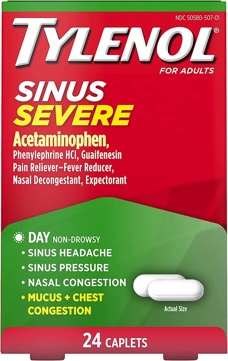 Tylenol Adult Sinus Plus Headache Caplets - Daytime Cold Medicine, Pain ...