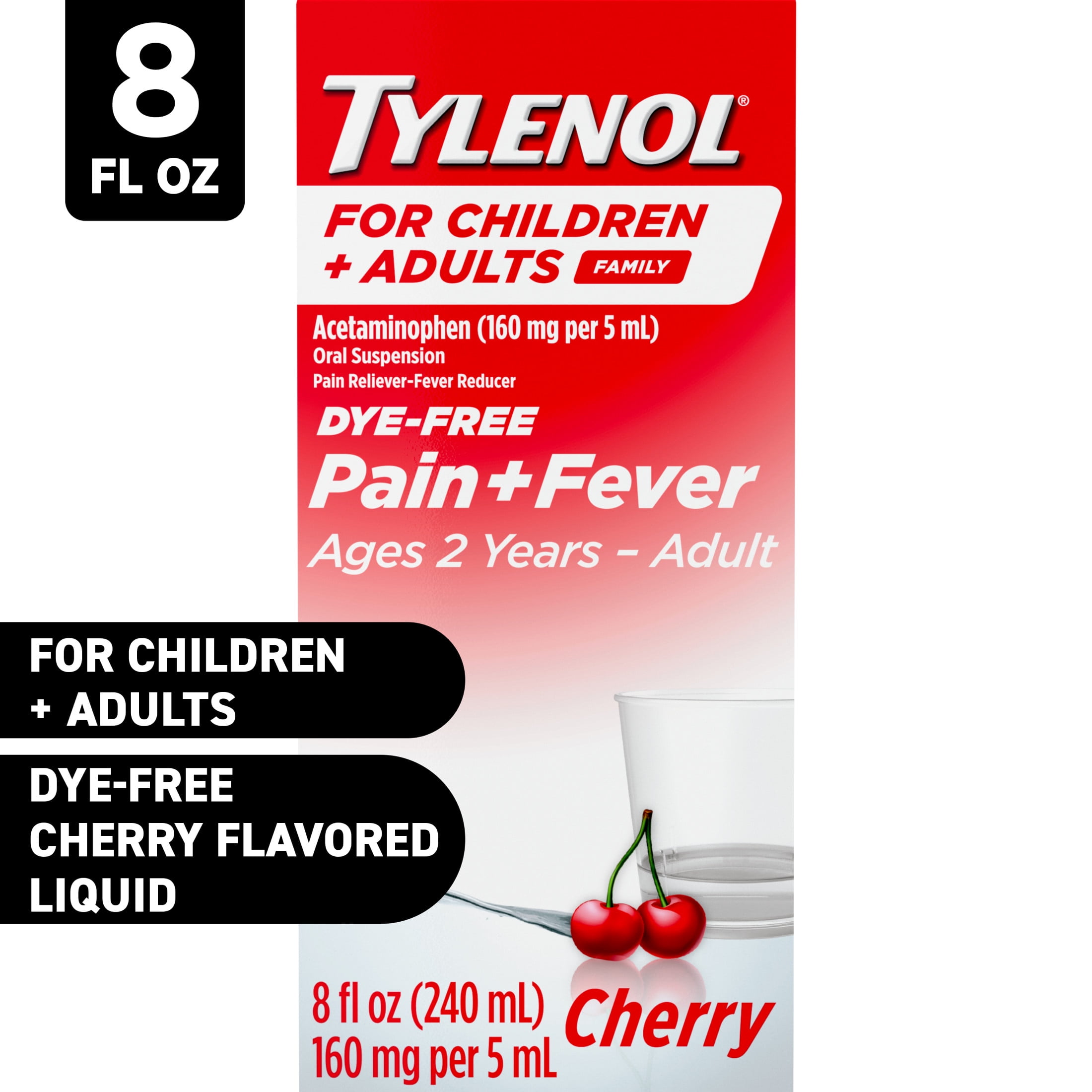 Tylenol Child & Adult Oral Suspension, Pain & Fever, Cherry, 8 fl. oz ...