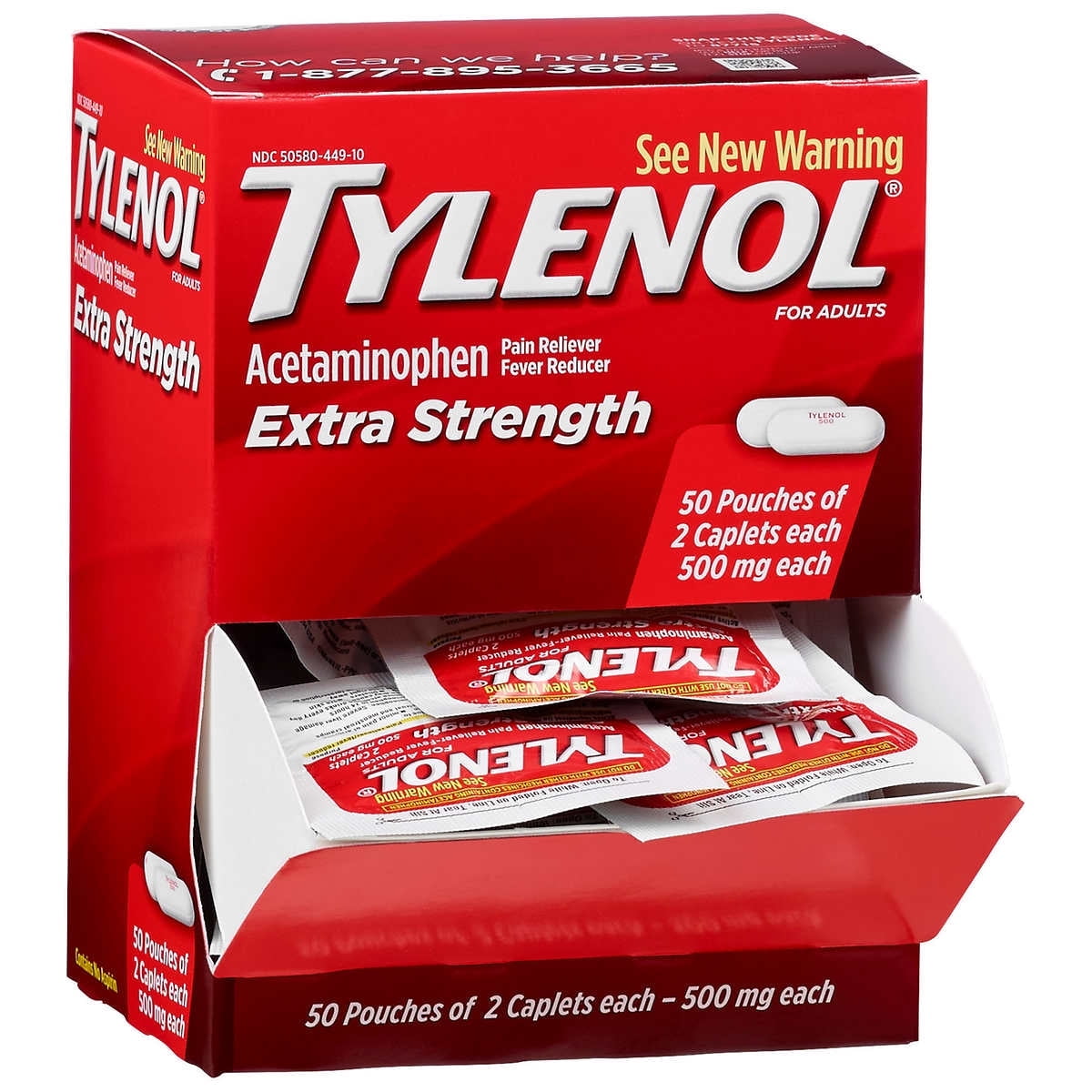 TYLENOL Extra Strength Acetaminophen Pain Relief Caplets, 500 mg, 50 ct ...