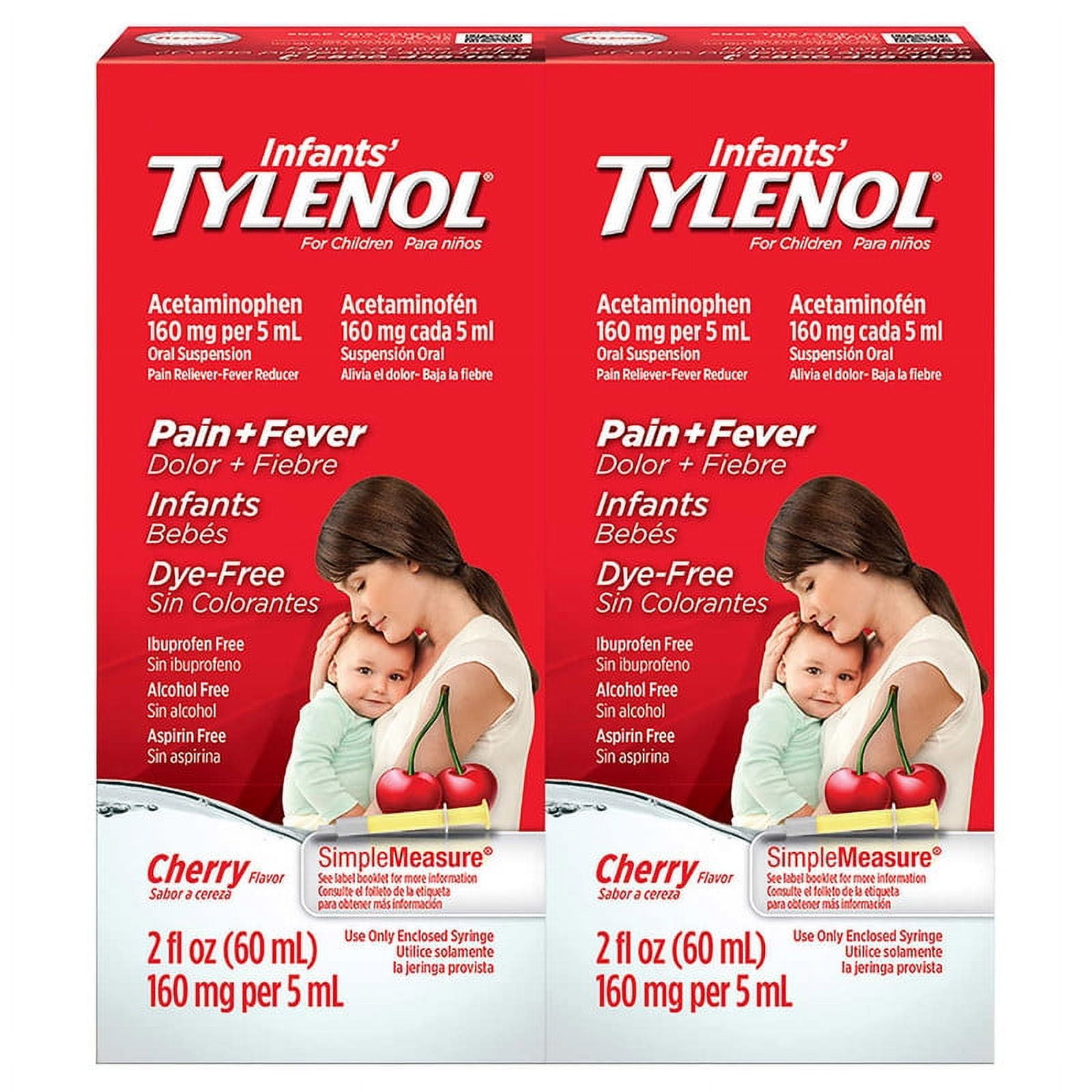 Tylenol Infant's Acetaminophen Pain + Fever Cherry Flavor 2 oz - 2 Pack ...
