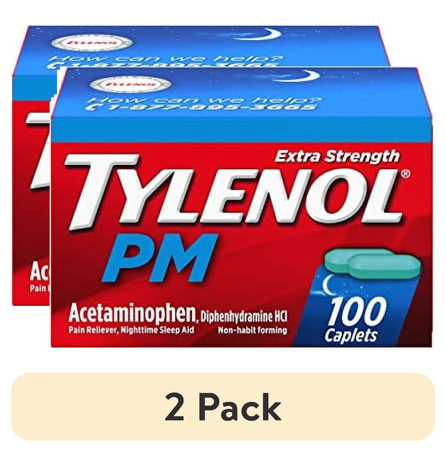 (2 pack) Tylenol PM Extra Strength Pain Reliever & Sleep Aid Caplets ...