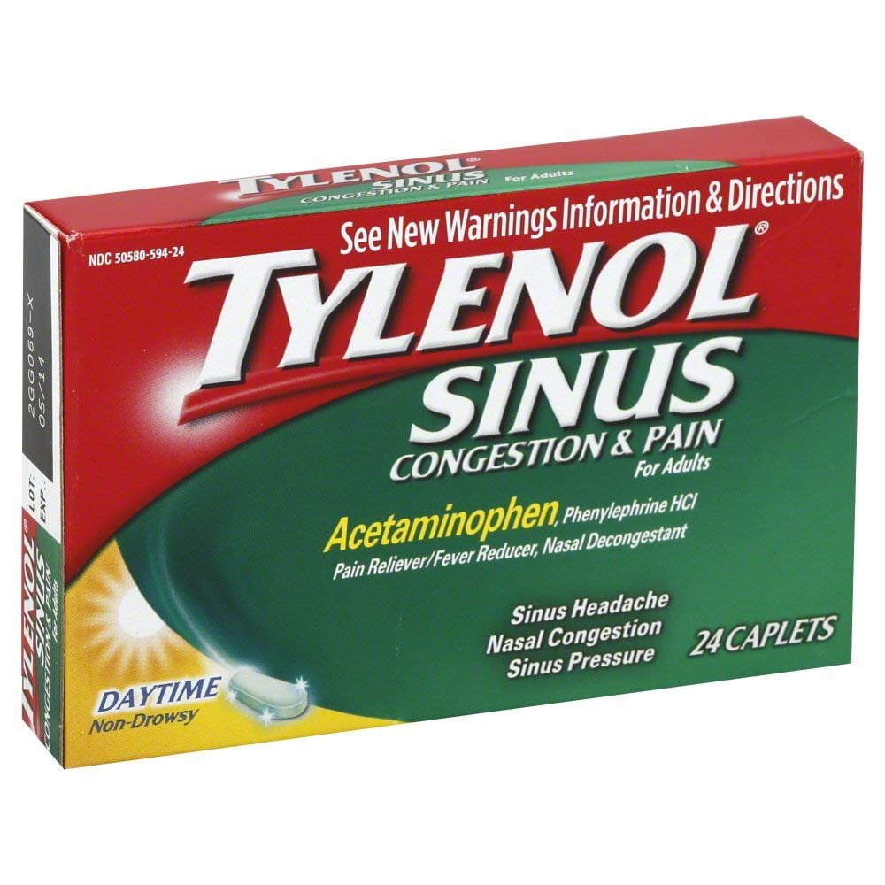 TYLENOL Sinus Congestion and Pain Medicine, Daytime, Cool Burst, 24 ...