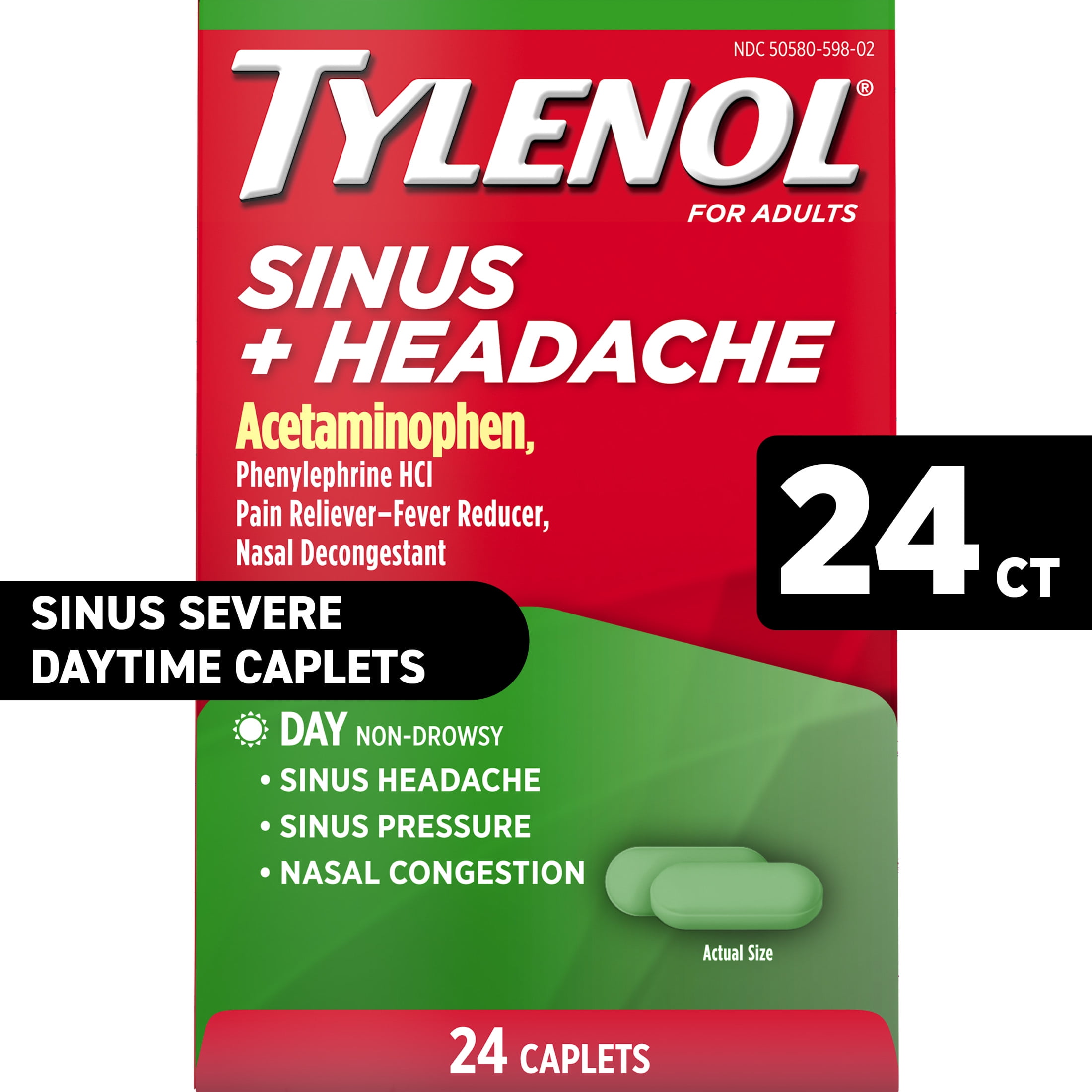 Tylenol Sinus + Headache Daytime Caplets, Hayfever & Cold Medicine ...