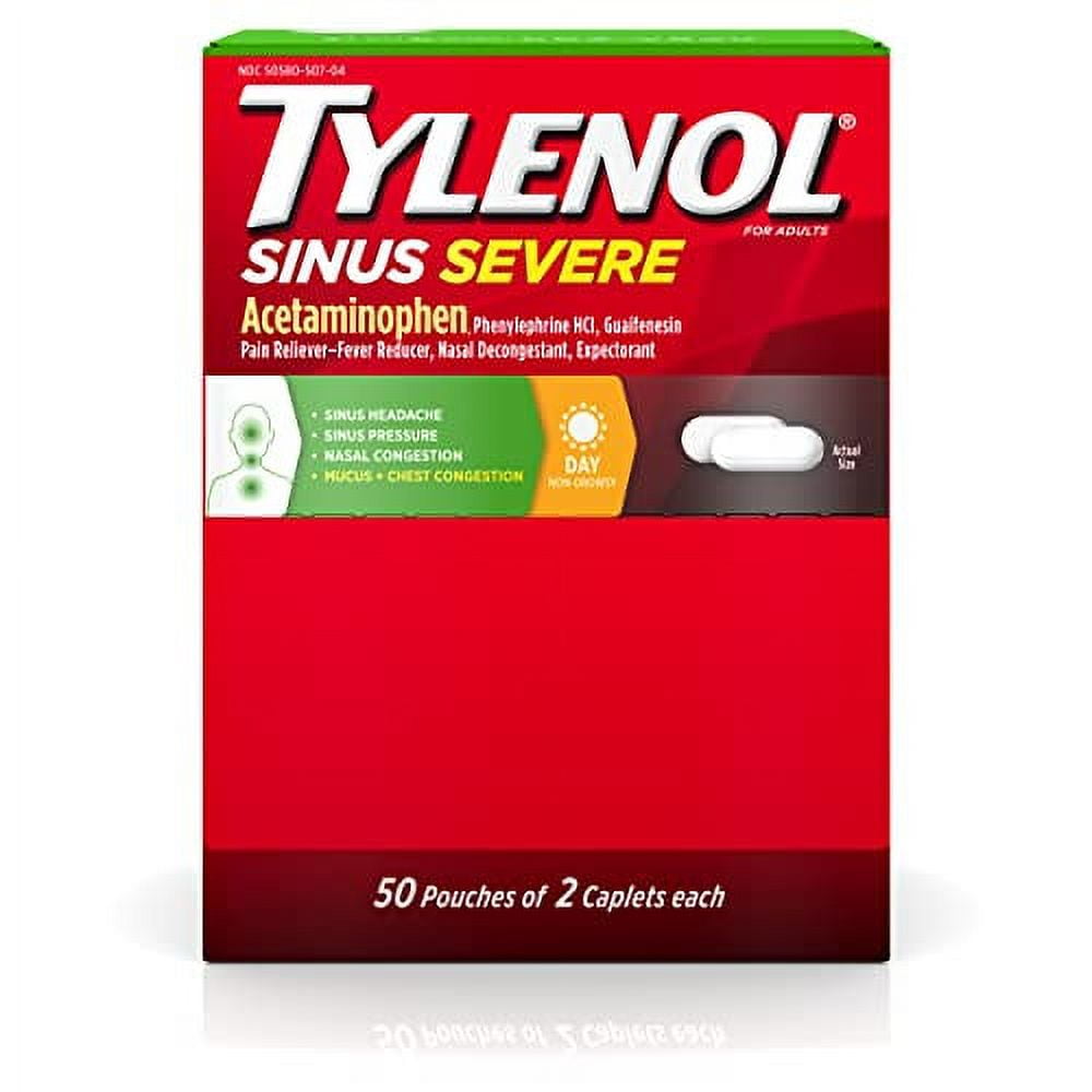 Tylenol Sinus Severe Daytime Caplets for Pain & Congestion Relief, 50 ...